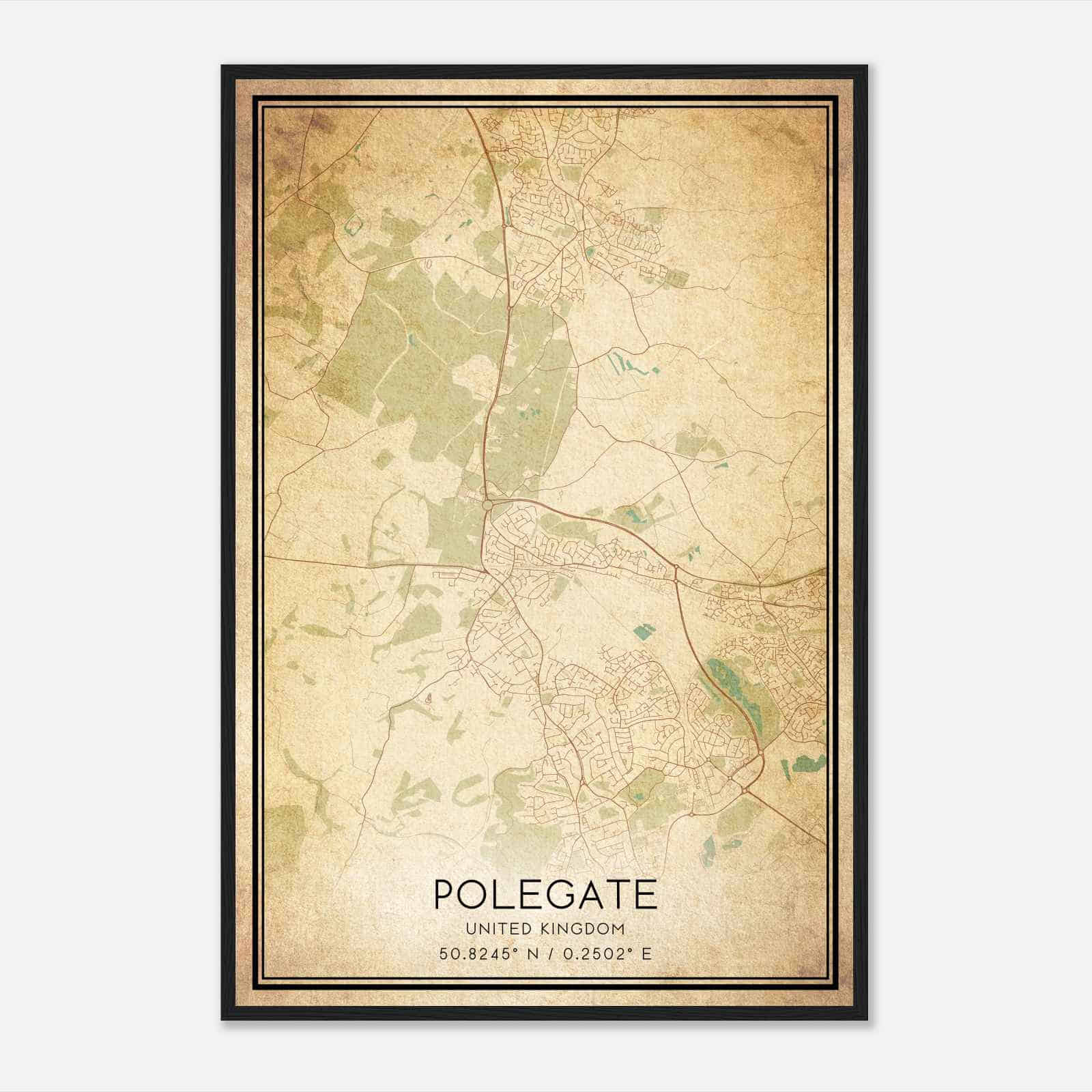 Vintage Polegate United Kingdom Map Poster, Polegate City Road Wall Art ...