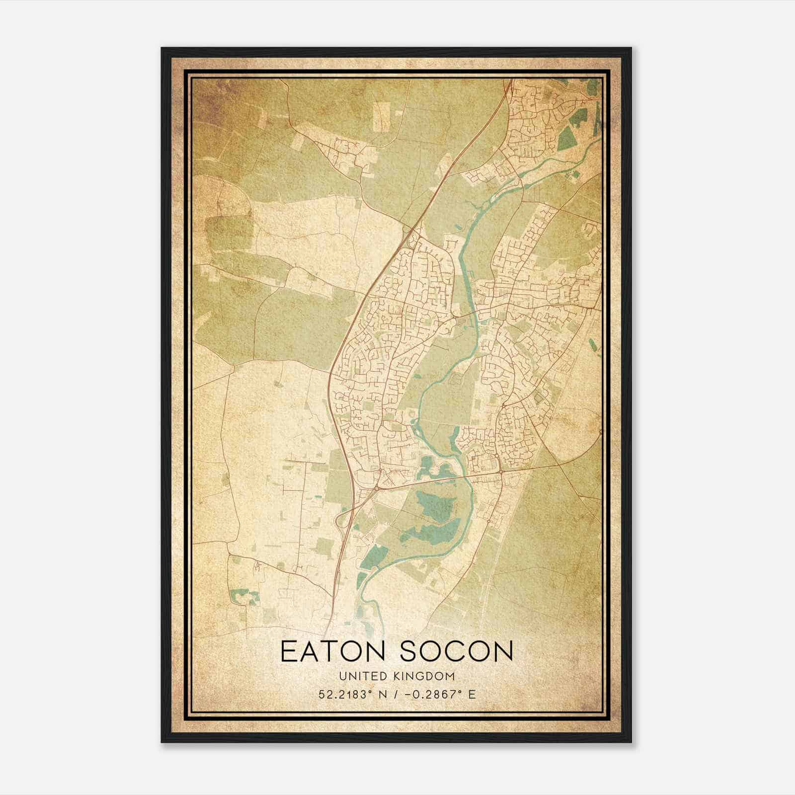 Vintage Eaton Socon United Kingdom Map Poster, Eaton Socon City Road ...