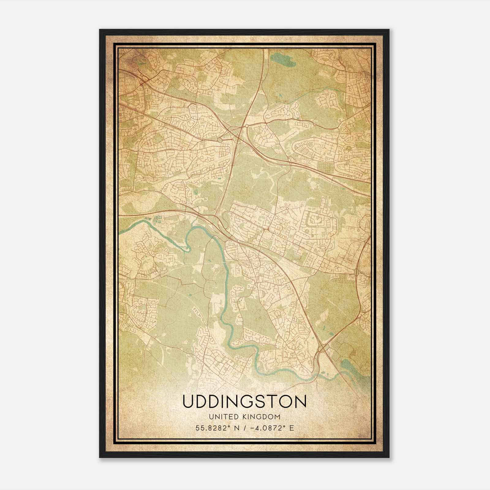 Vintage Uddingston United Kingdom Map Poster, Uddingston City Road Wall ...