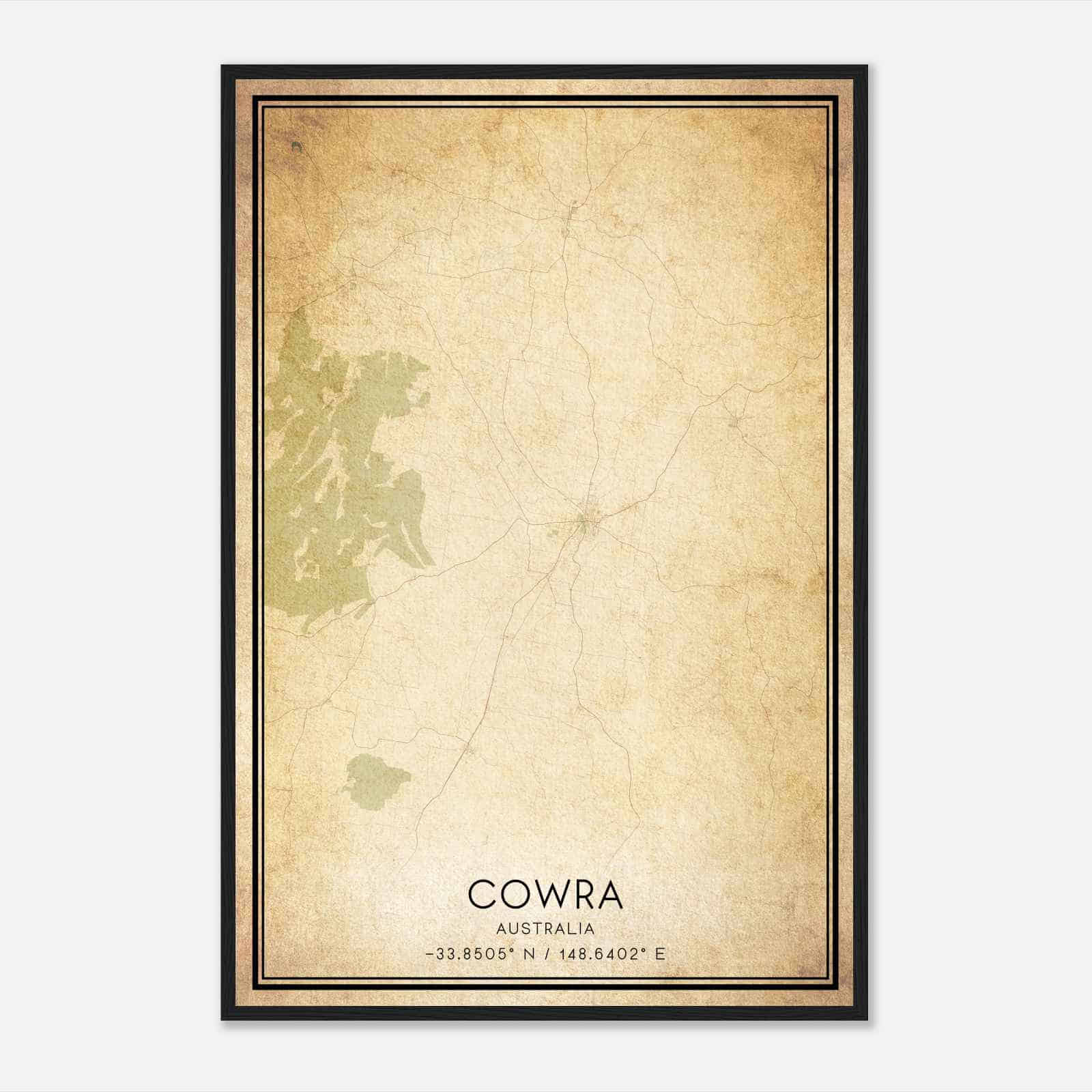 Vintage Cowra Australia Map Poster, Cowra City Road Wall Art Print ...