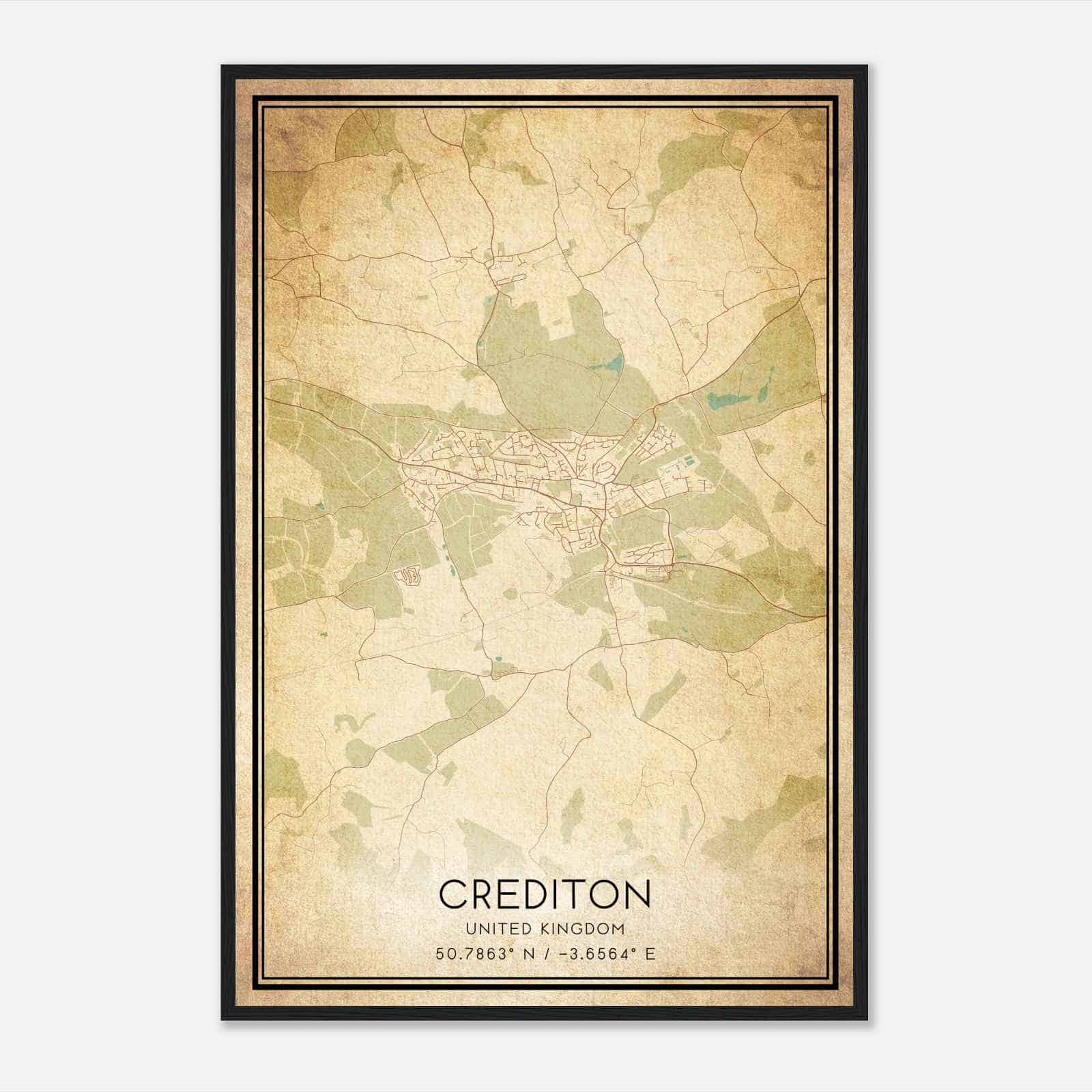 Vintage Crediton United Kingdom Map Poster, Crediton City Road Wall Art ...