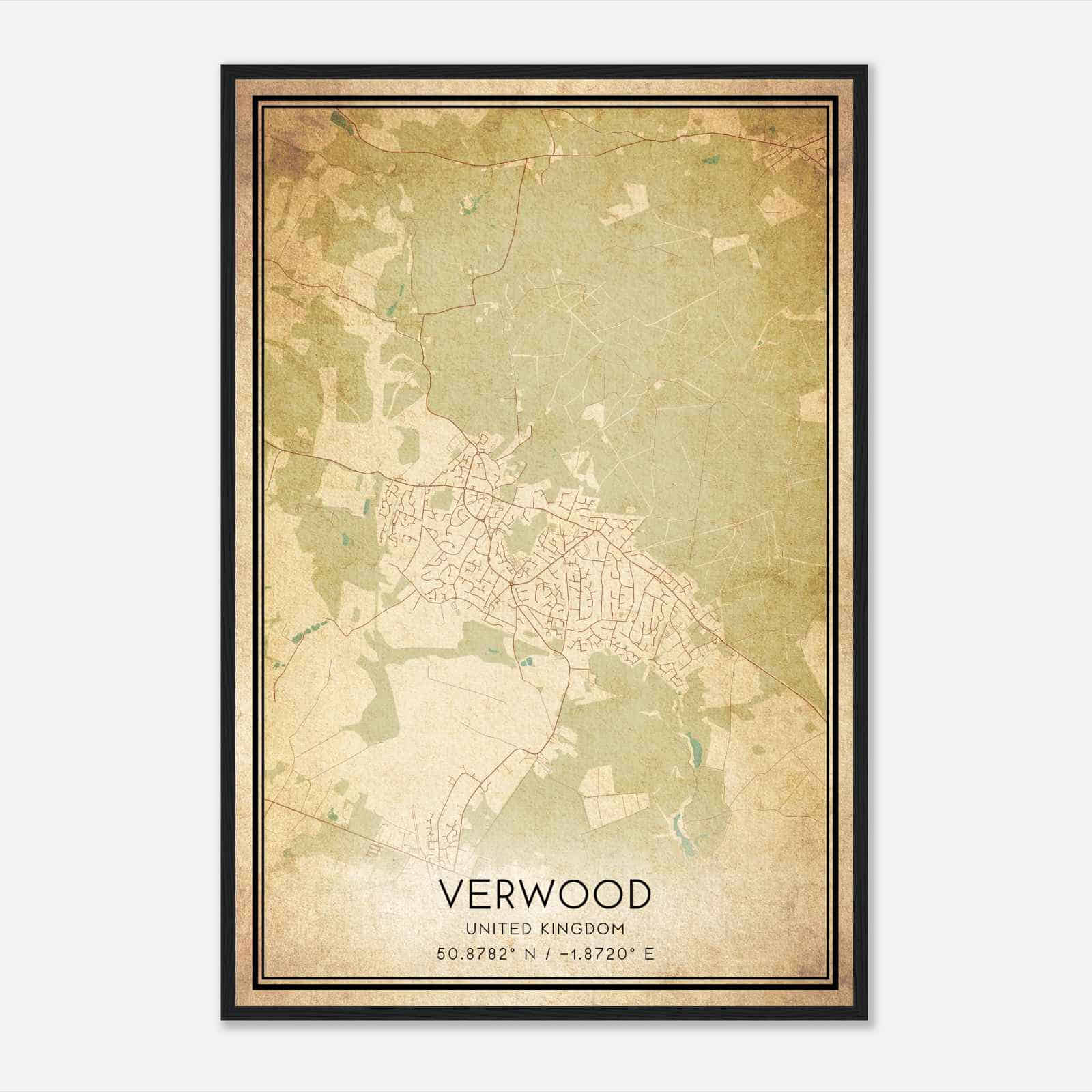 Vintage Verwood United Kingdom Map Poster, Verwood City Road Wall Art ...