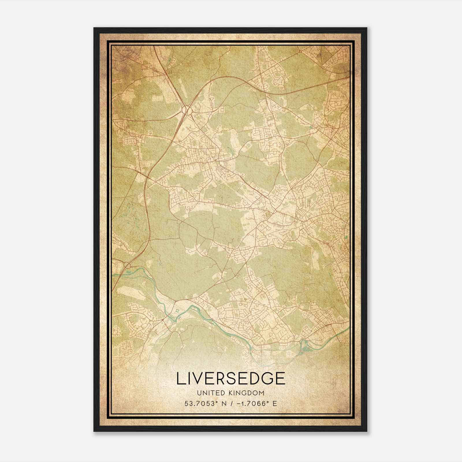Vintage Liversedge United Kingdom Map Poster, Liversedge City Road Wall ...