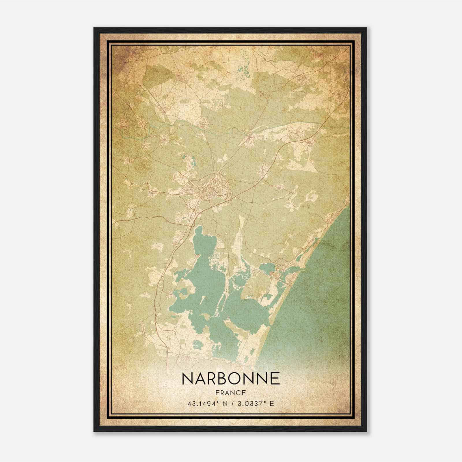 Vintage Narbonne France Map Poster, Narbonne City Road Wall Art Print ...