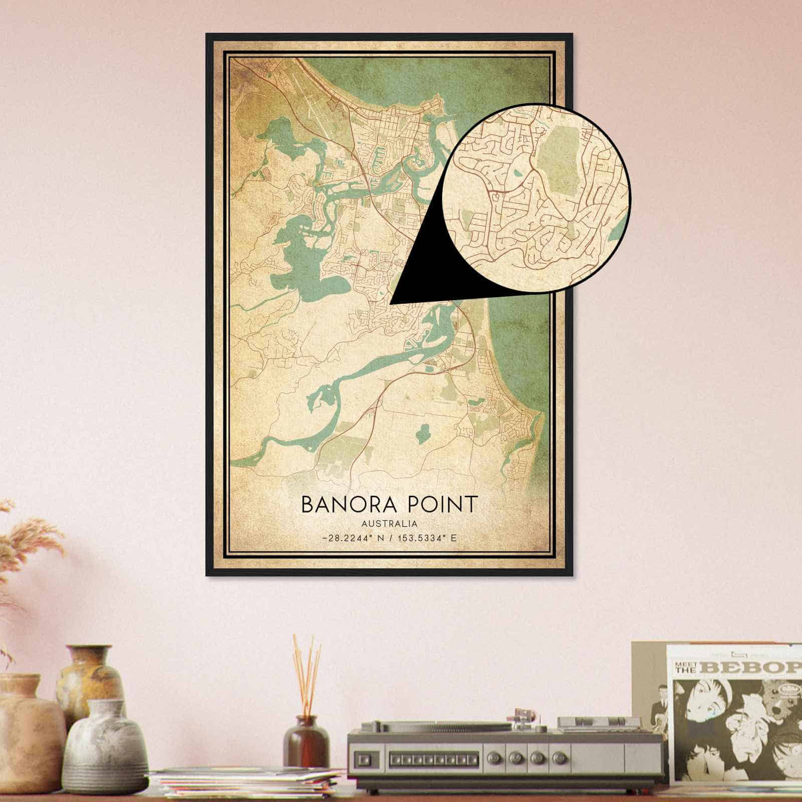 Vintage Banora Point Australia Map Poster, Banora Point City Road Wall ...
