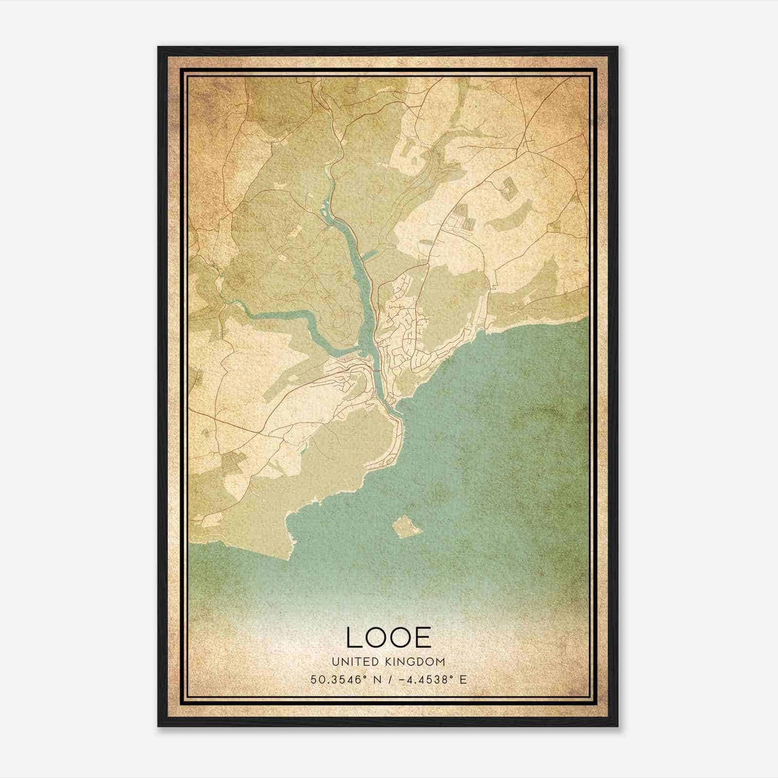 Vintage Looe United Kingdom Map Poster, Looe City Road Wall Art Print ...