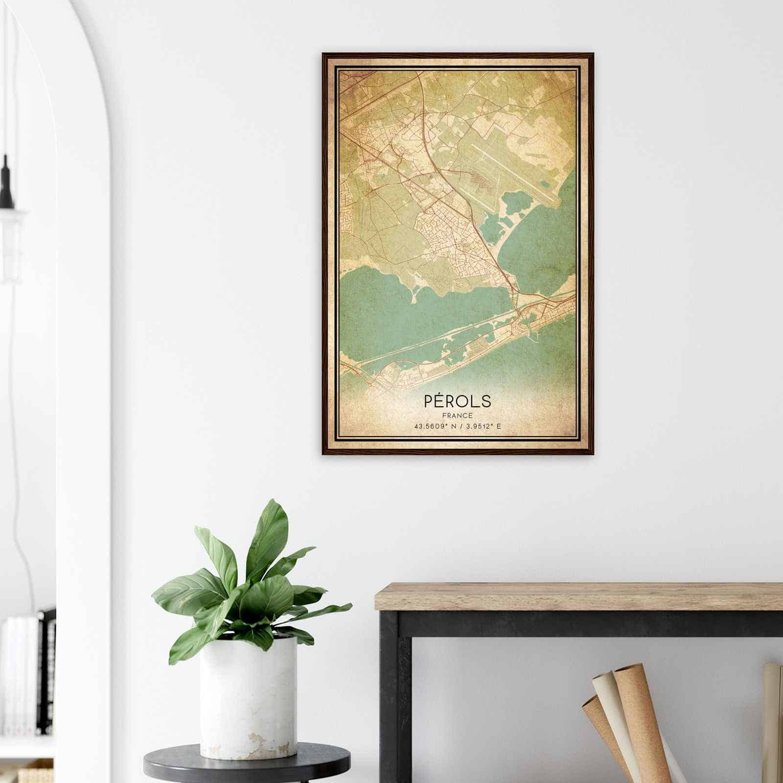 Vintage Perols France Map Poster, Perols City Road Wall Art Print ...