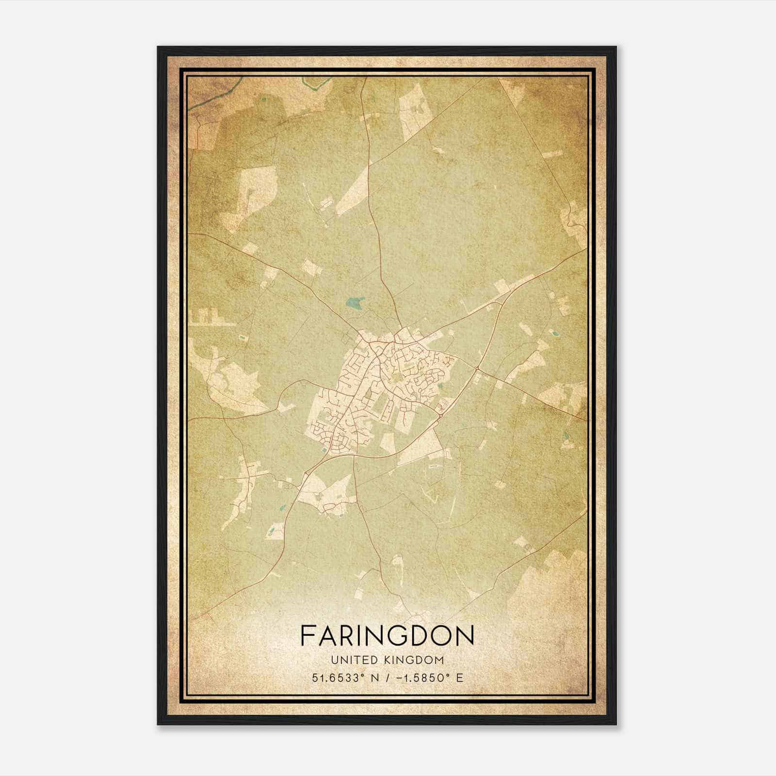 Vintage Faringdon United Kingdom Map Poster, Faringdon City Road Wall ...