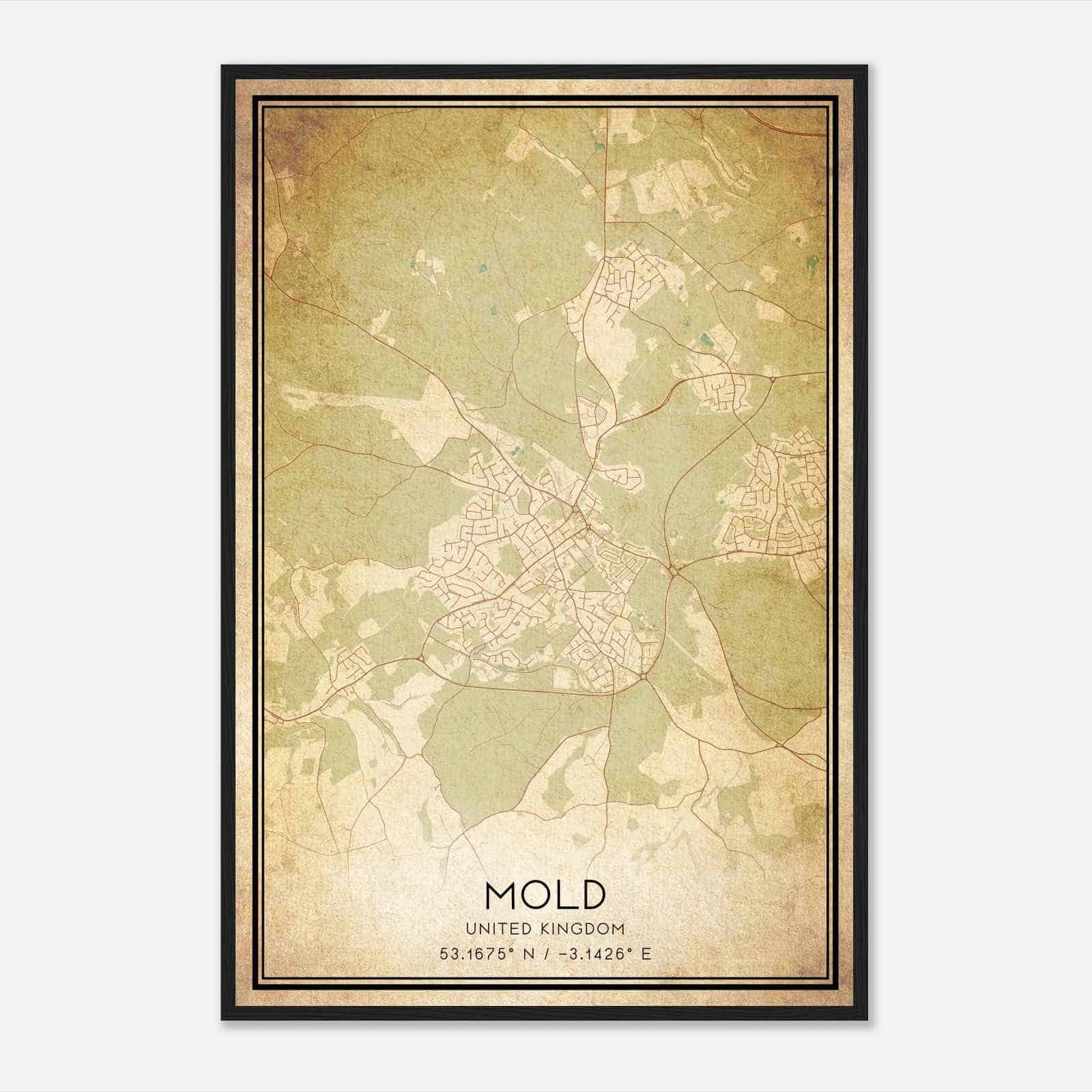 Vintage Mold United Kingdom Map Poster, Mold City Road Wall Art Print ...