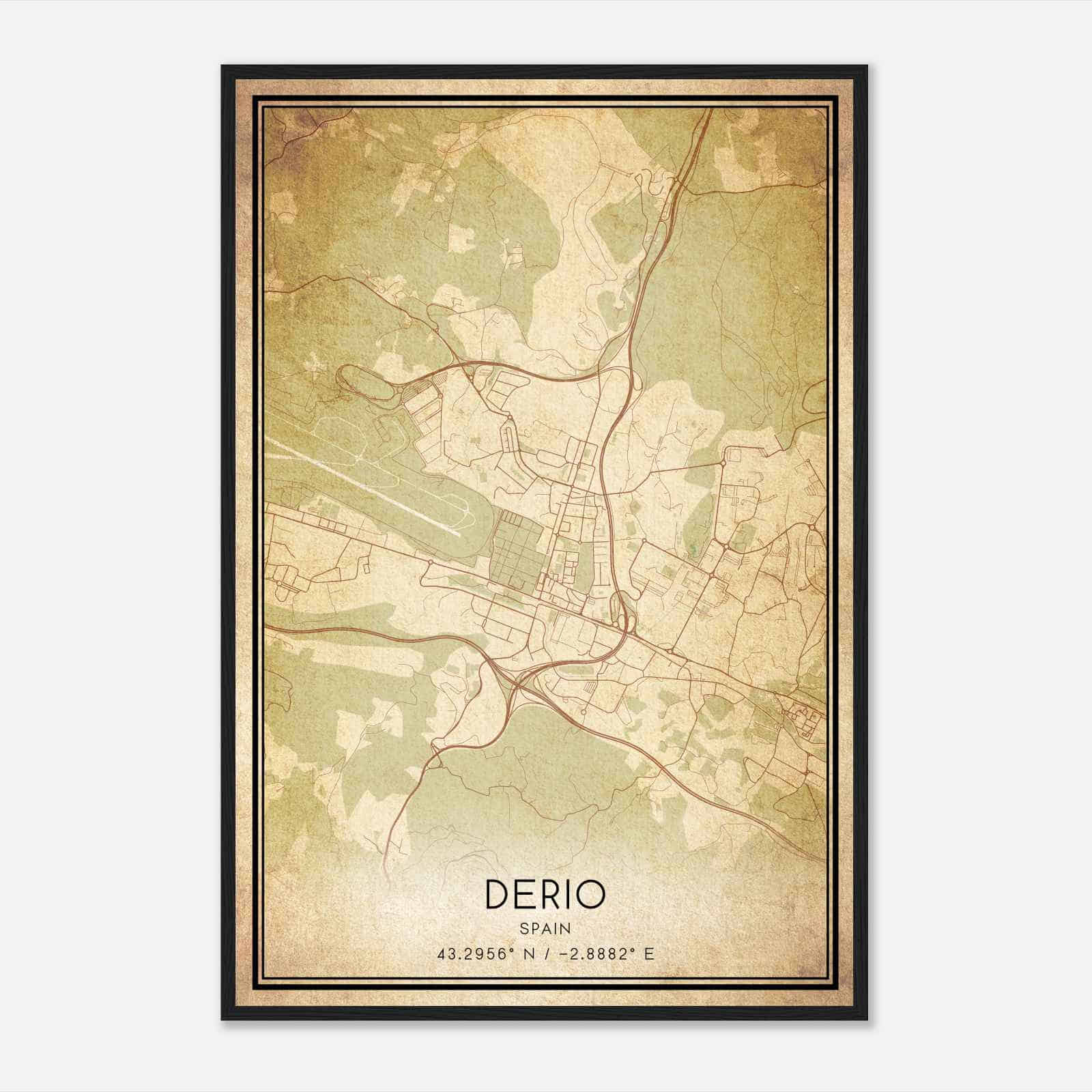 Vintage Derio Spain Map Poster, Derio City Road Wall Art Print - Custom ...