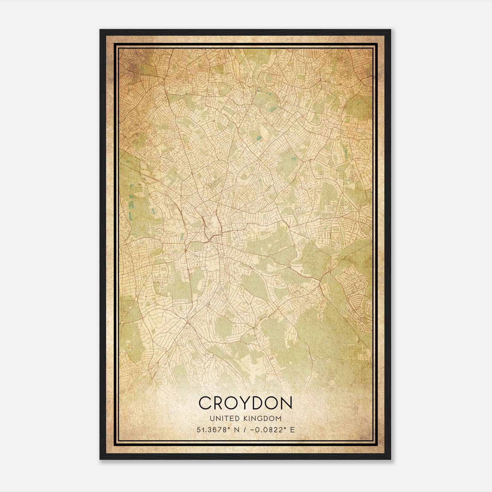 Vintage Croydon United Kingdom Map Poster, Croydon City Road Wall Art ...