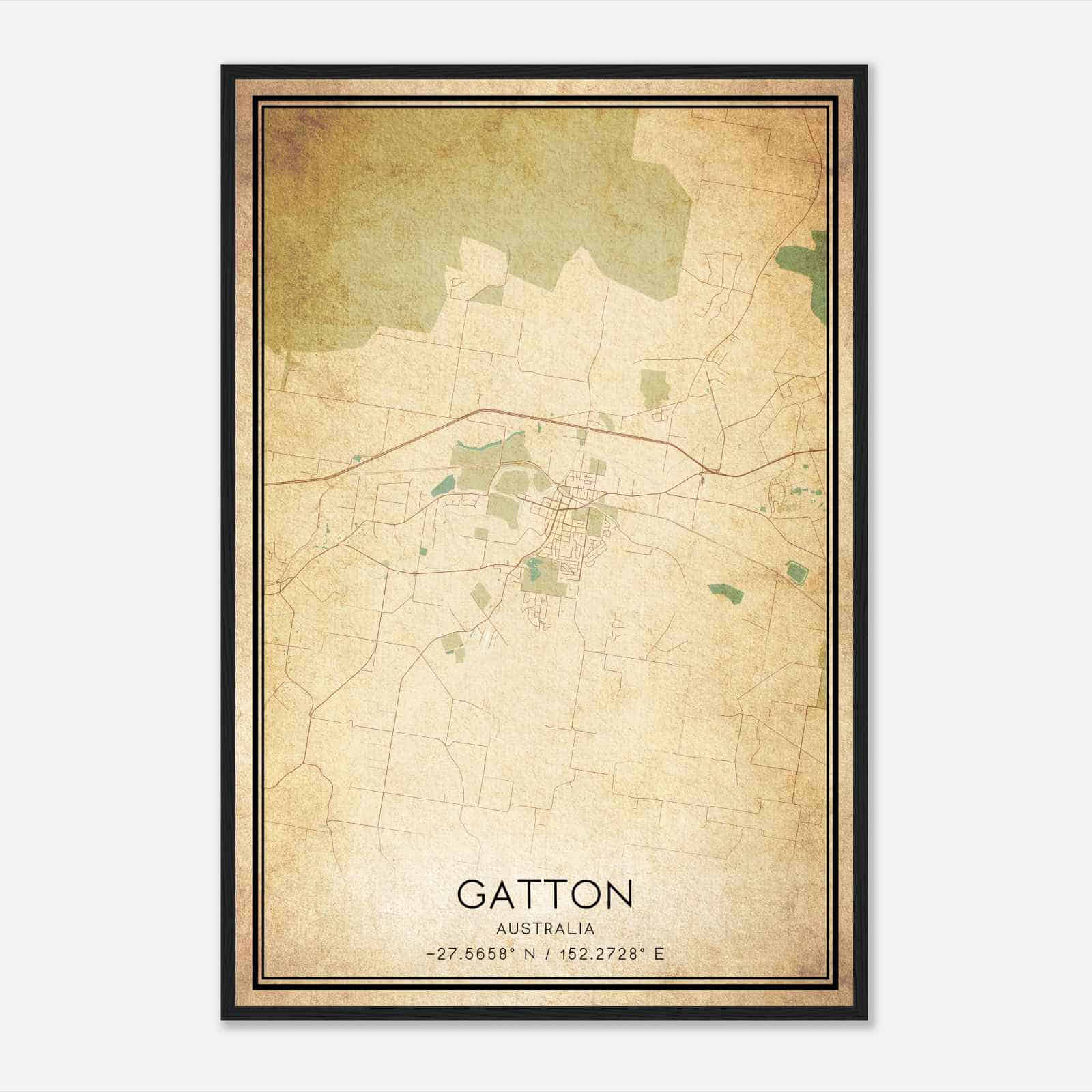 Vintage Gatton Australia Map Poster, Gatton City Road Wall Art Print ...