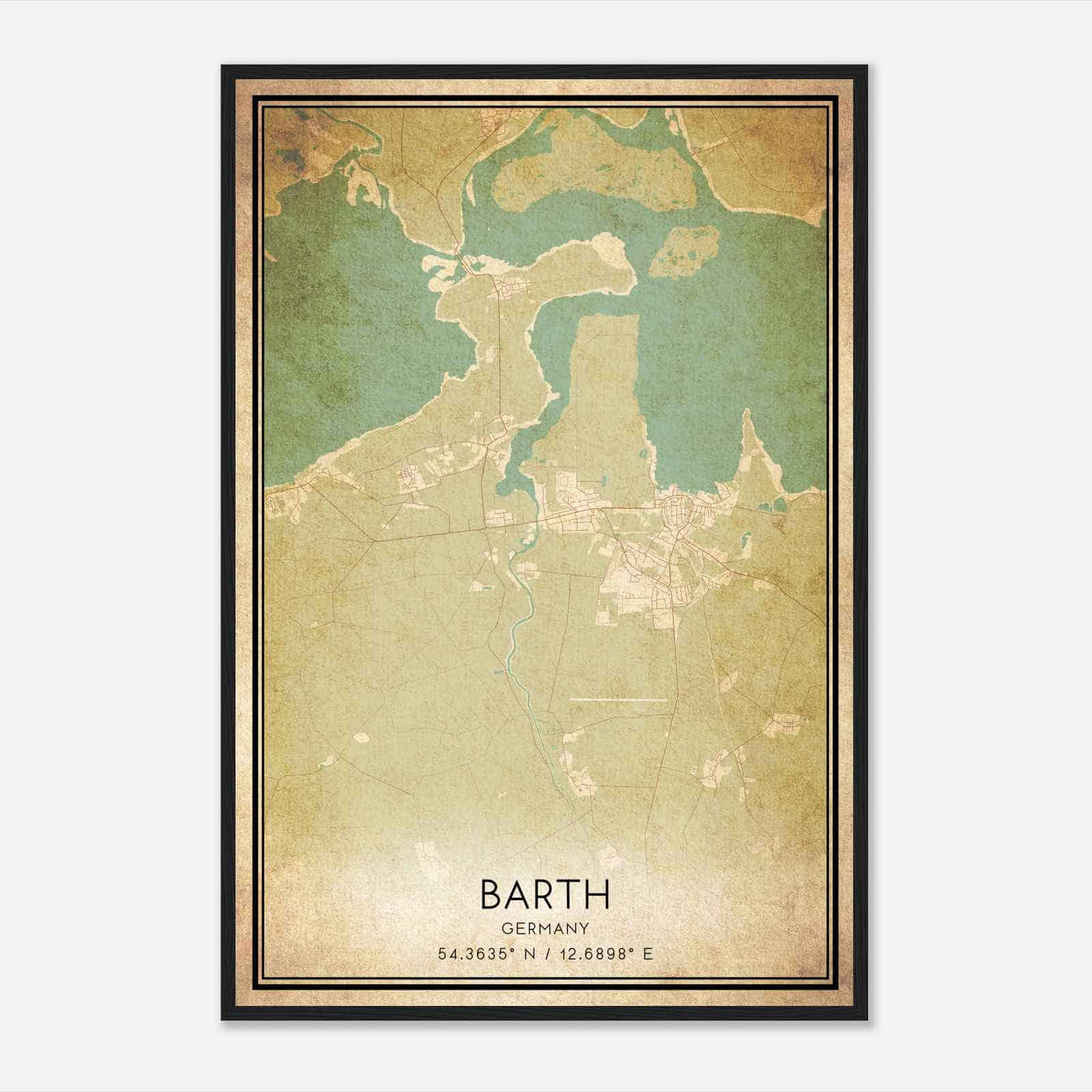 Vintage Barth Germany Map Poster, Barth City Road Wall Art Print ...