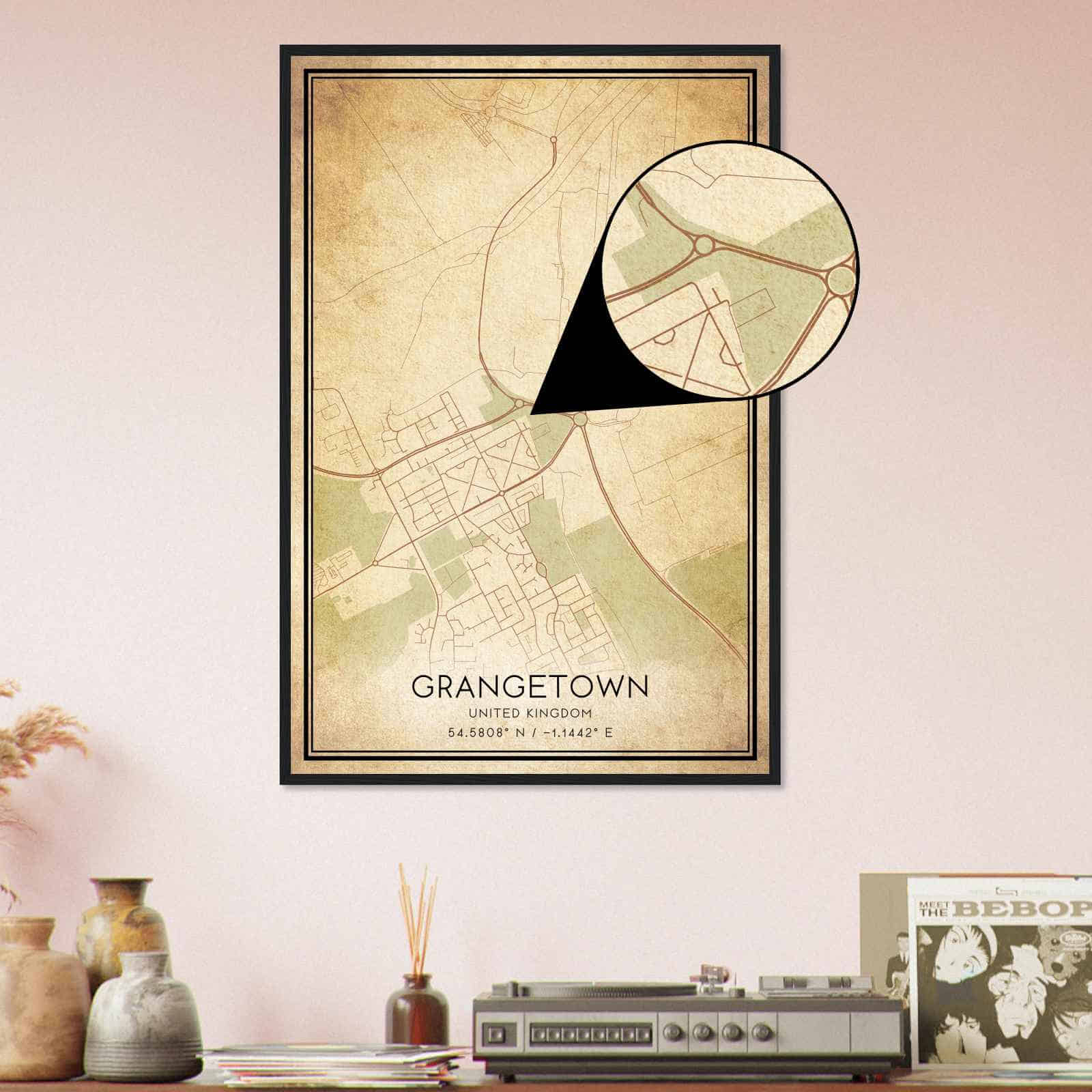 Vintage Grangetown United Kingdom Map Poster, Grangetown City Road Wall ...