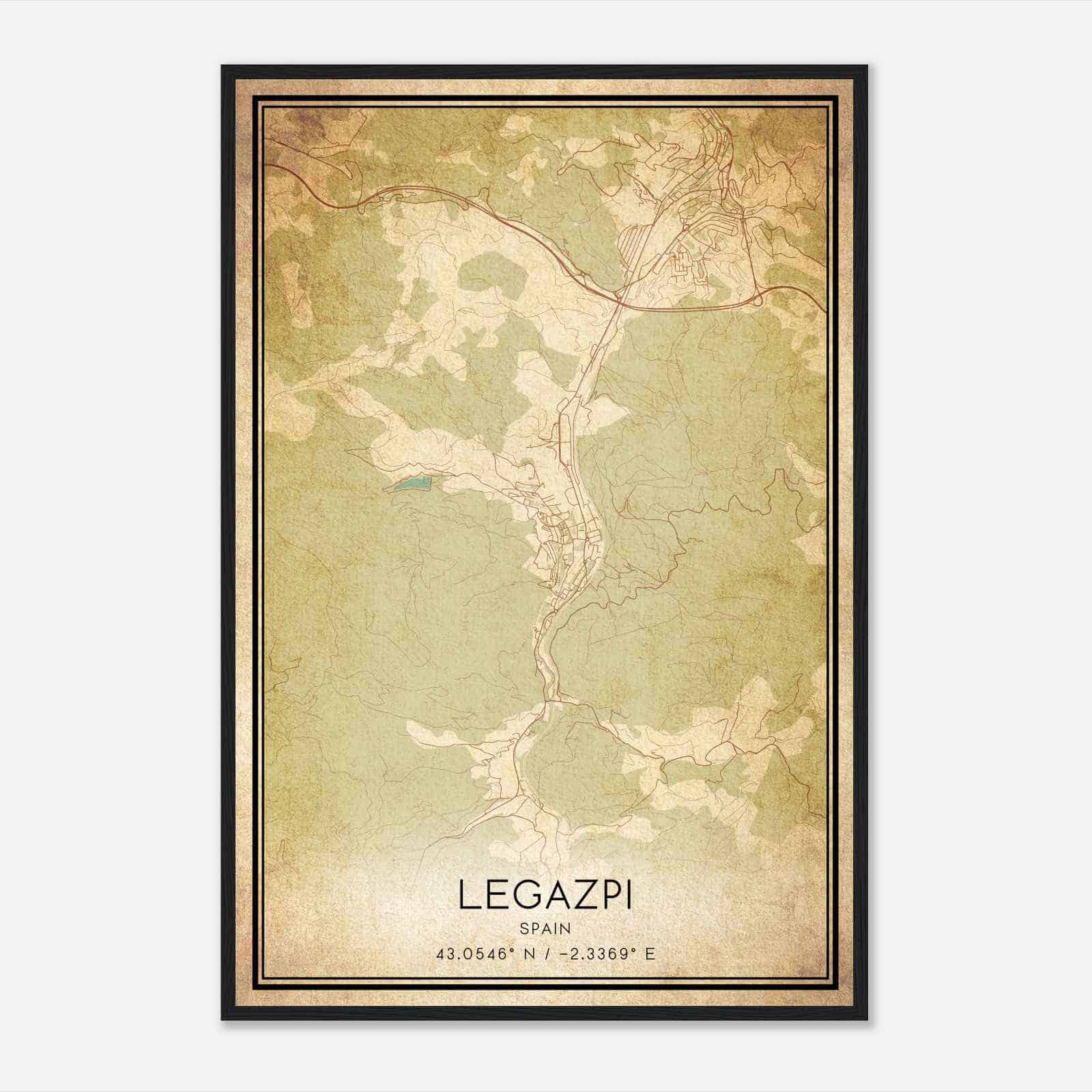 Vintage Legazpia Spain Map Poster, Legazpia City Road Wall Art Print ...
