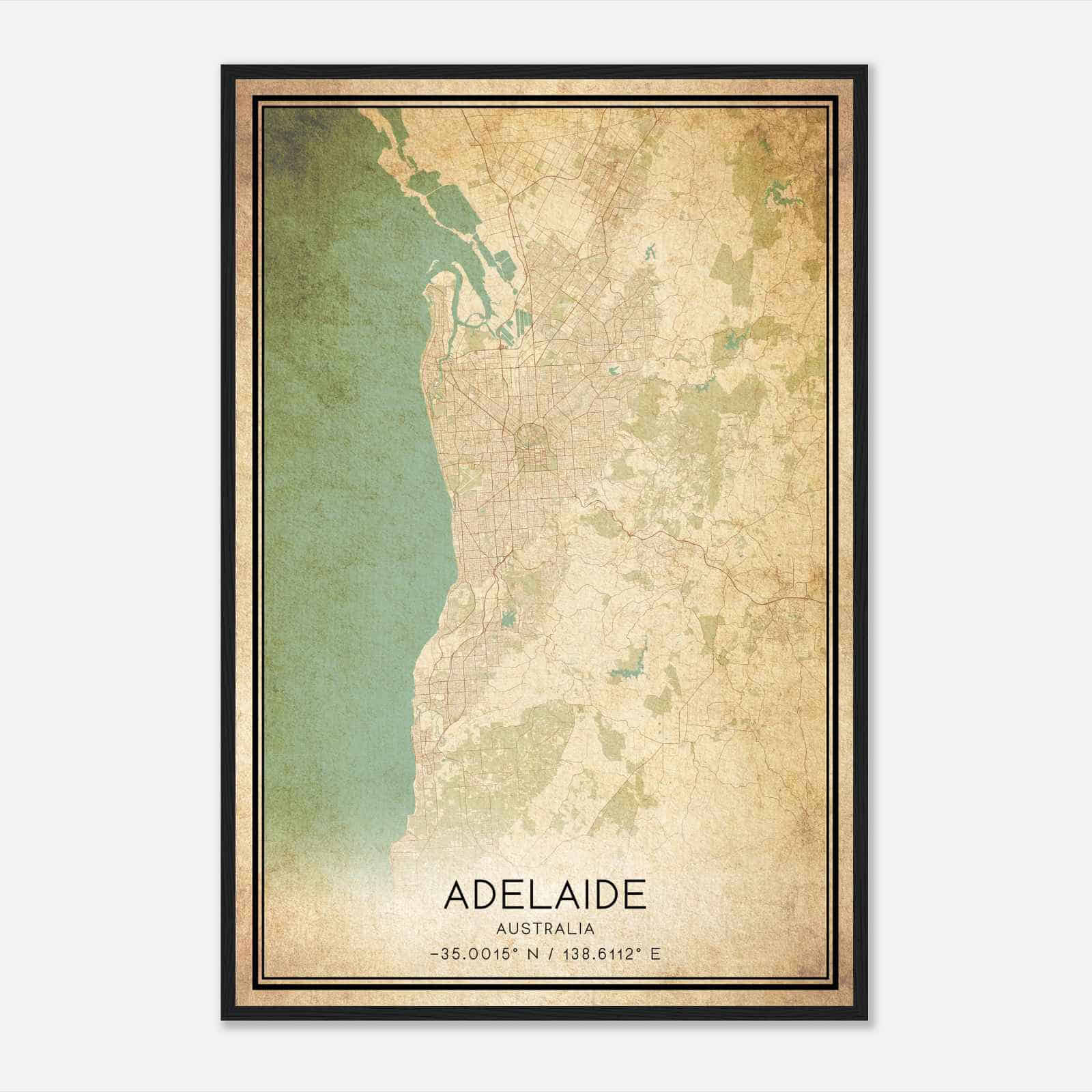 Vintage Adelaide Australia Map Poster, Adelaide City Road Wall Art ...