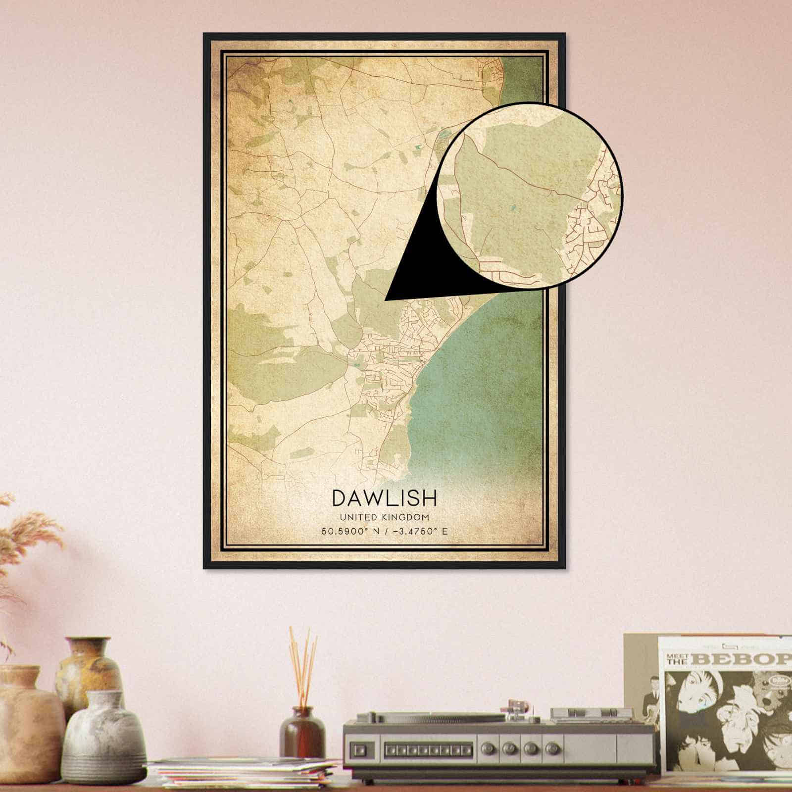Vintage Dawlish United Kingdom Map Poster, Dawlish City Road Wall Art ...