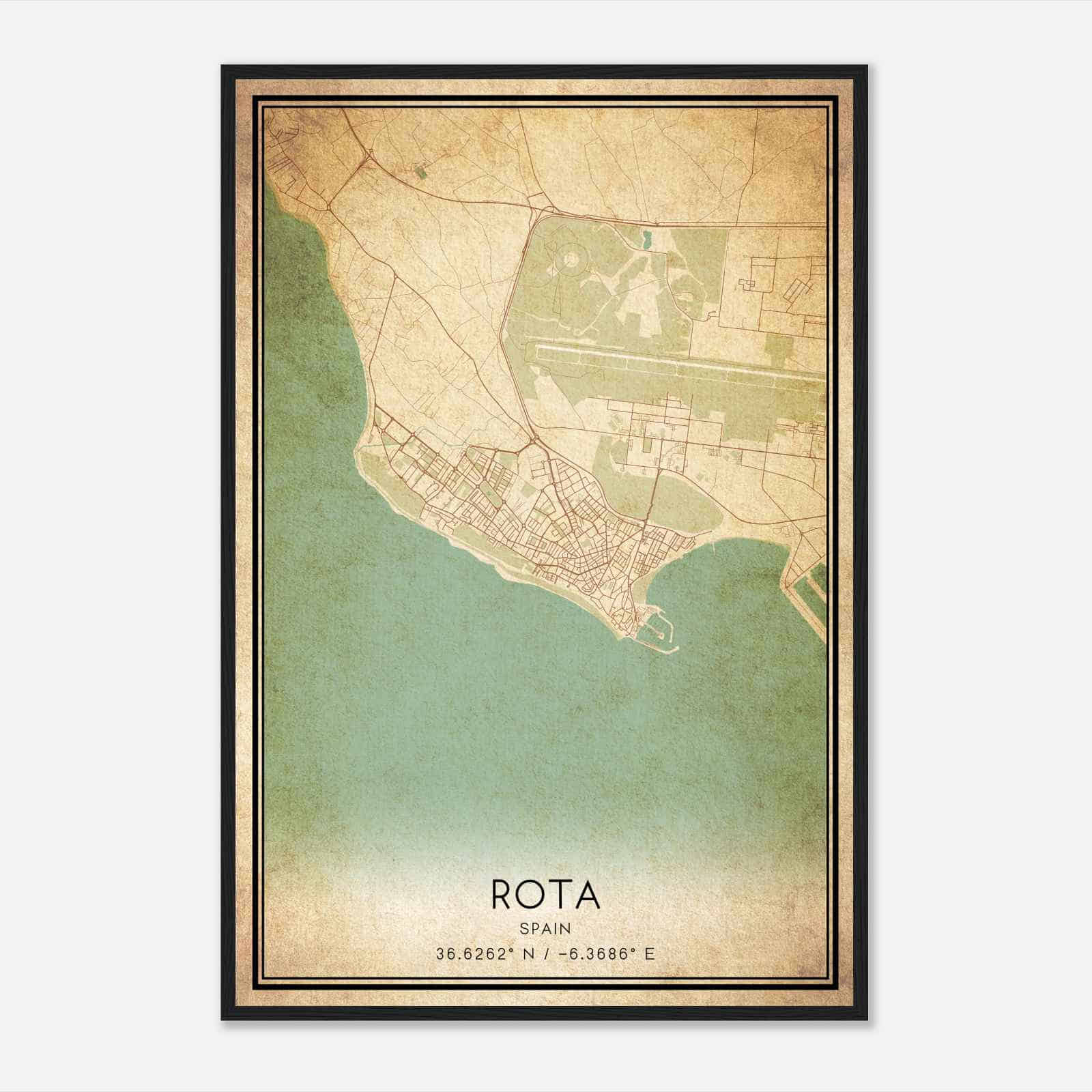 Vintage Rota Spain Map Poster, Rota City Road Wall Art Print - Custom ...