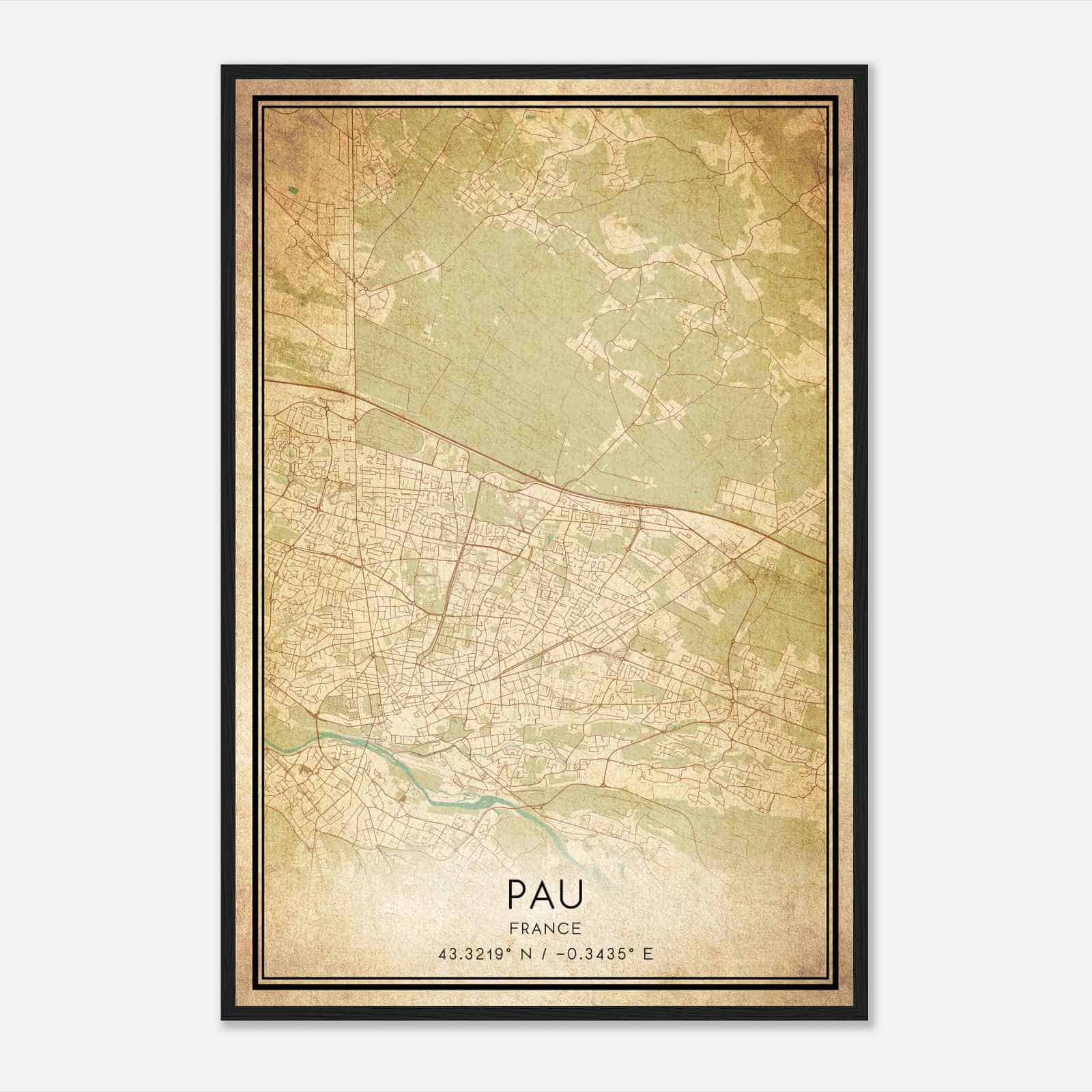 Vintage Pau France Map Poster, Pau City Road Wall Art Print - Custom ...