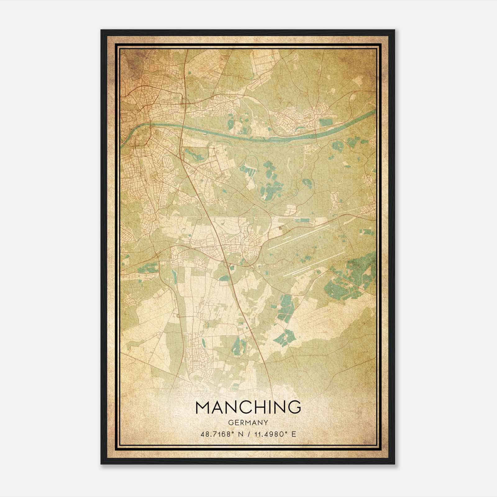 Vintage Manching Germany Map Poster, Manching City Road Wall Art Print ...