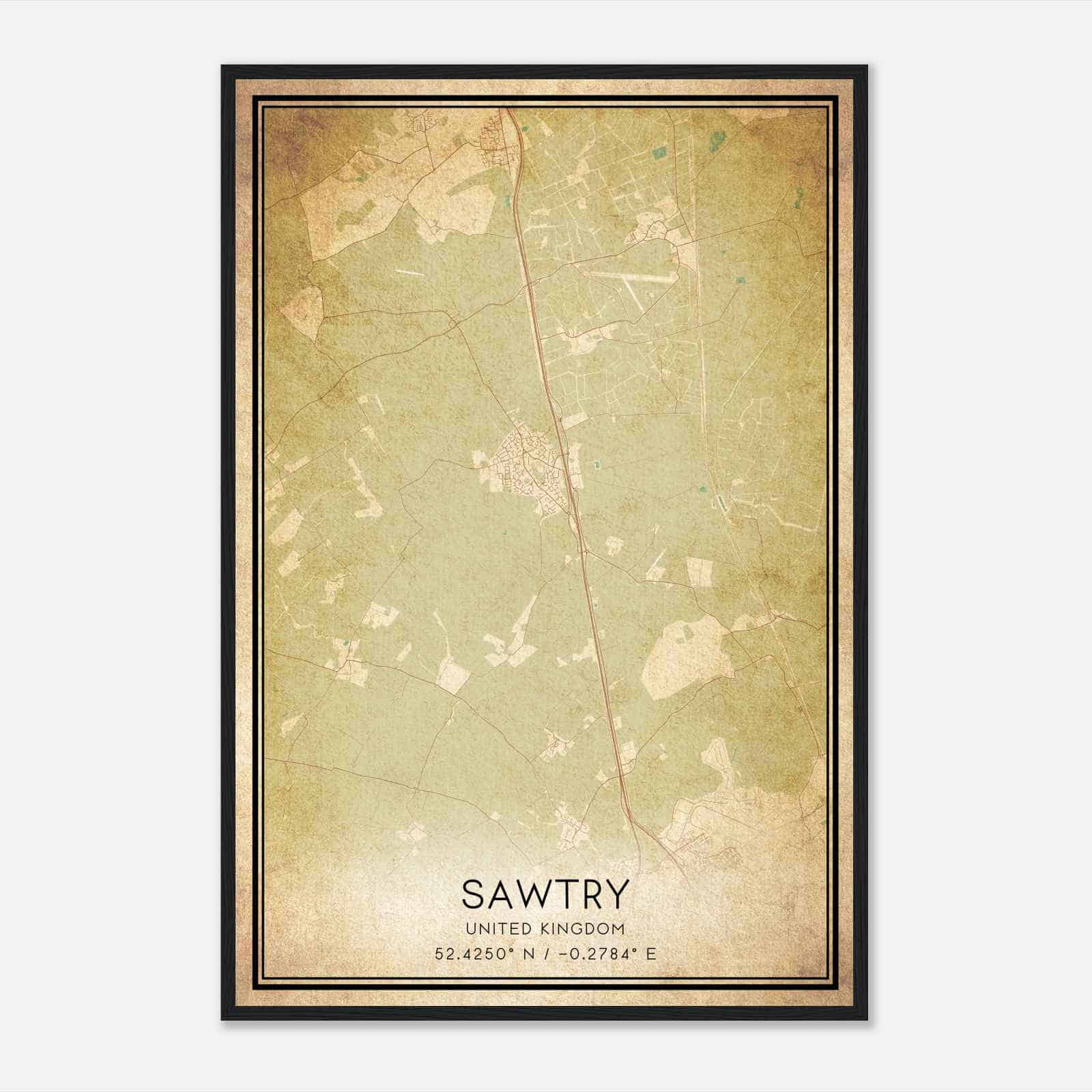 Vintage Sawtry United Kingdom Map Poster, Sawtry City Road Wall Art ...
