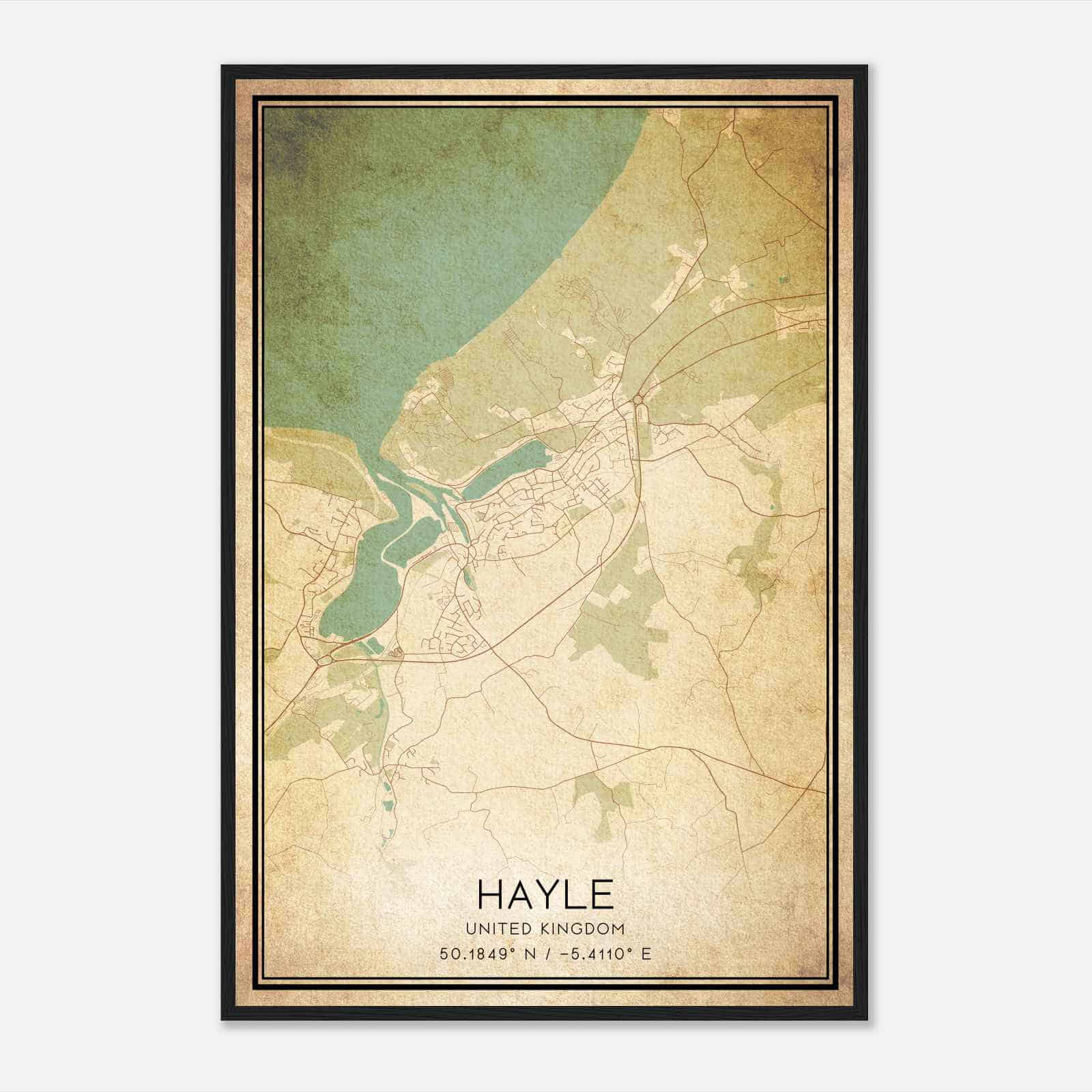 Vintage Hayle United Kingdom Map Poster, Hayle City Road Wall Art Print ...