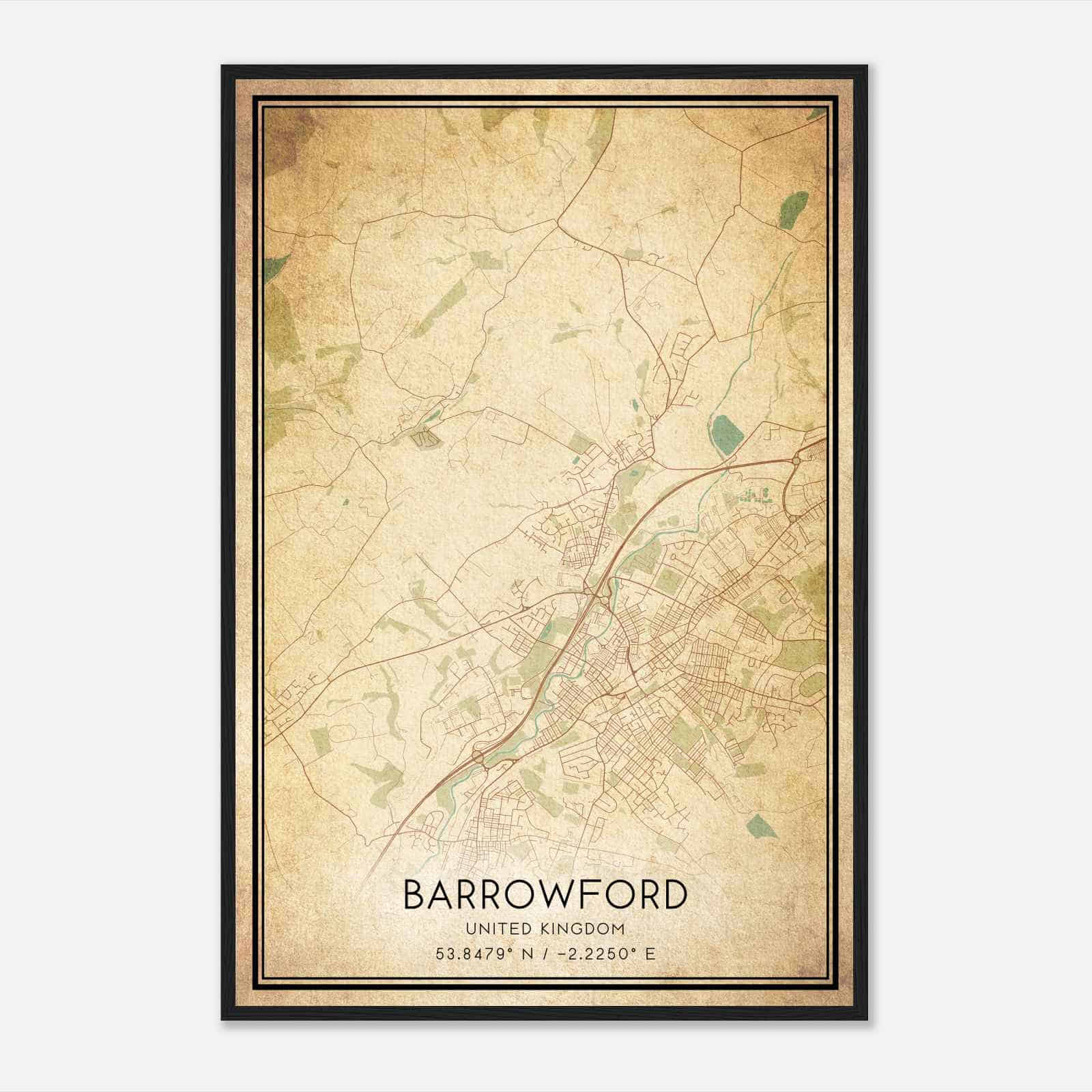 Vintage Barrowford United Kingdom Map Poster, Barrowford City Road Wall ...