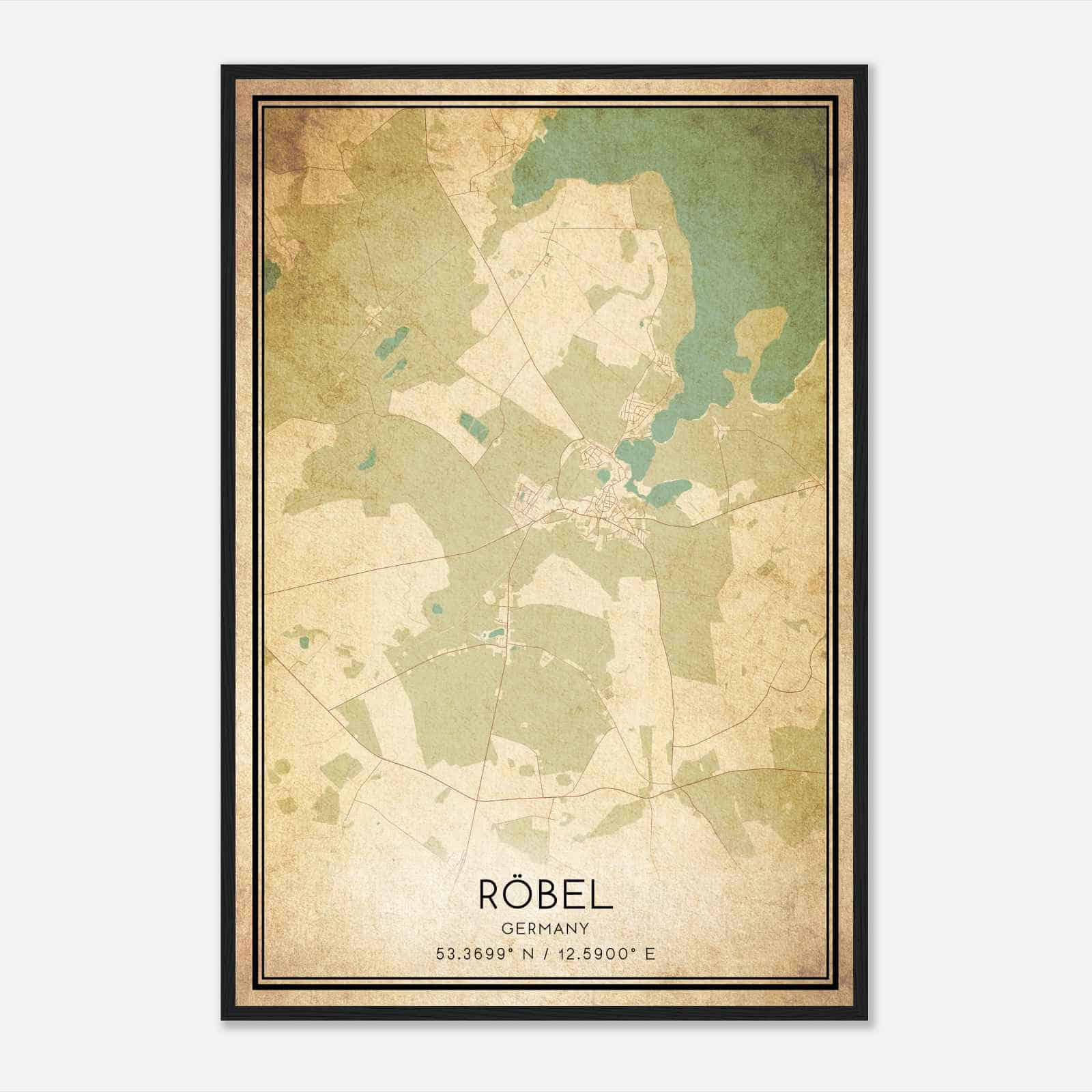 Vintage Robel Germany Map Poster, Robel City Road Wall Art Print ...