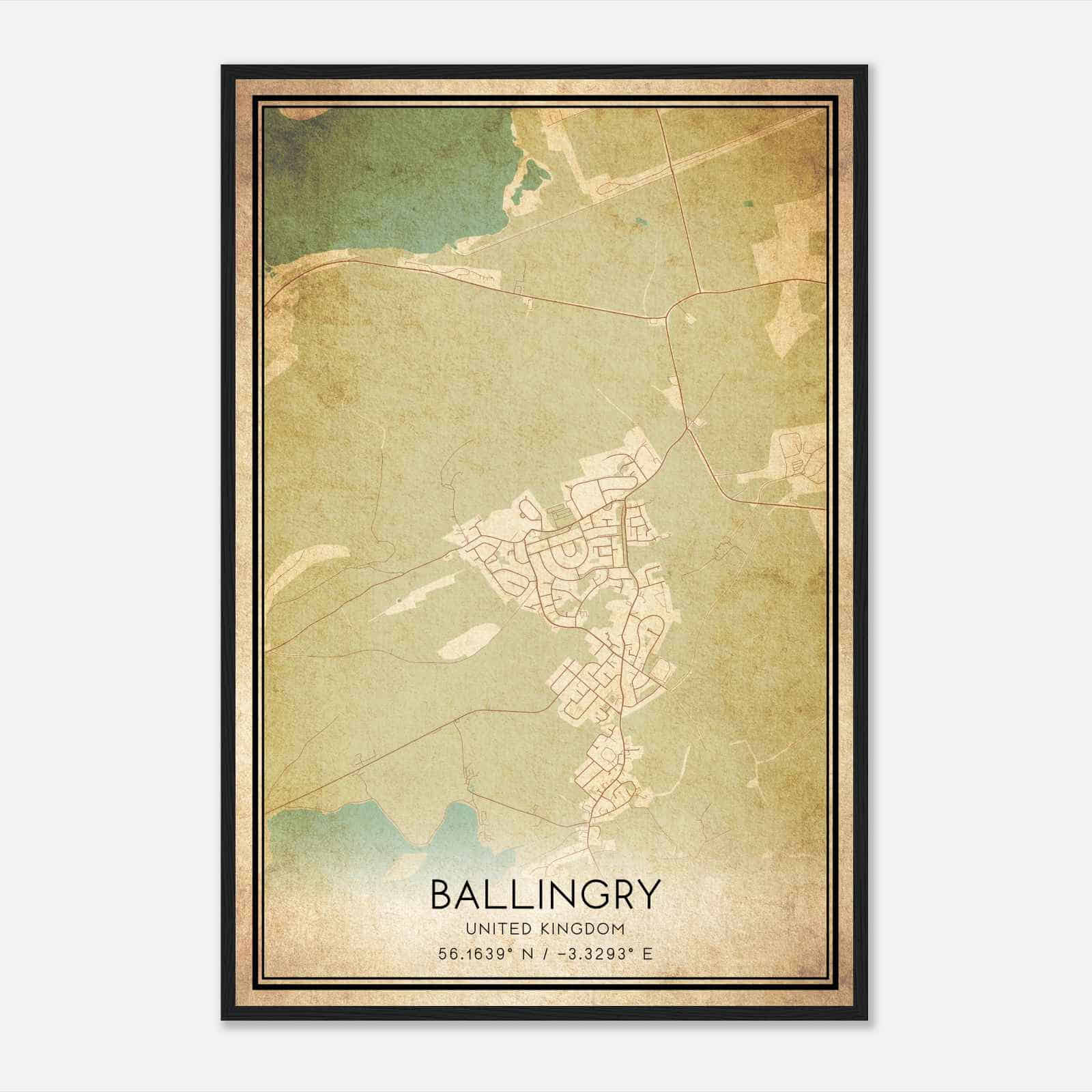 Vintage Ballingry United Kingdom Map Poster, Ballingry City Road Wall ...