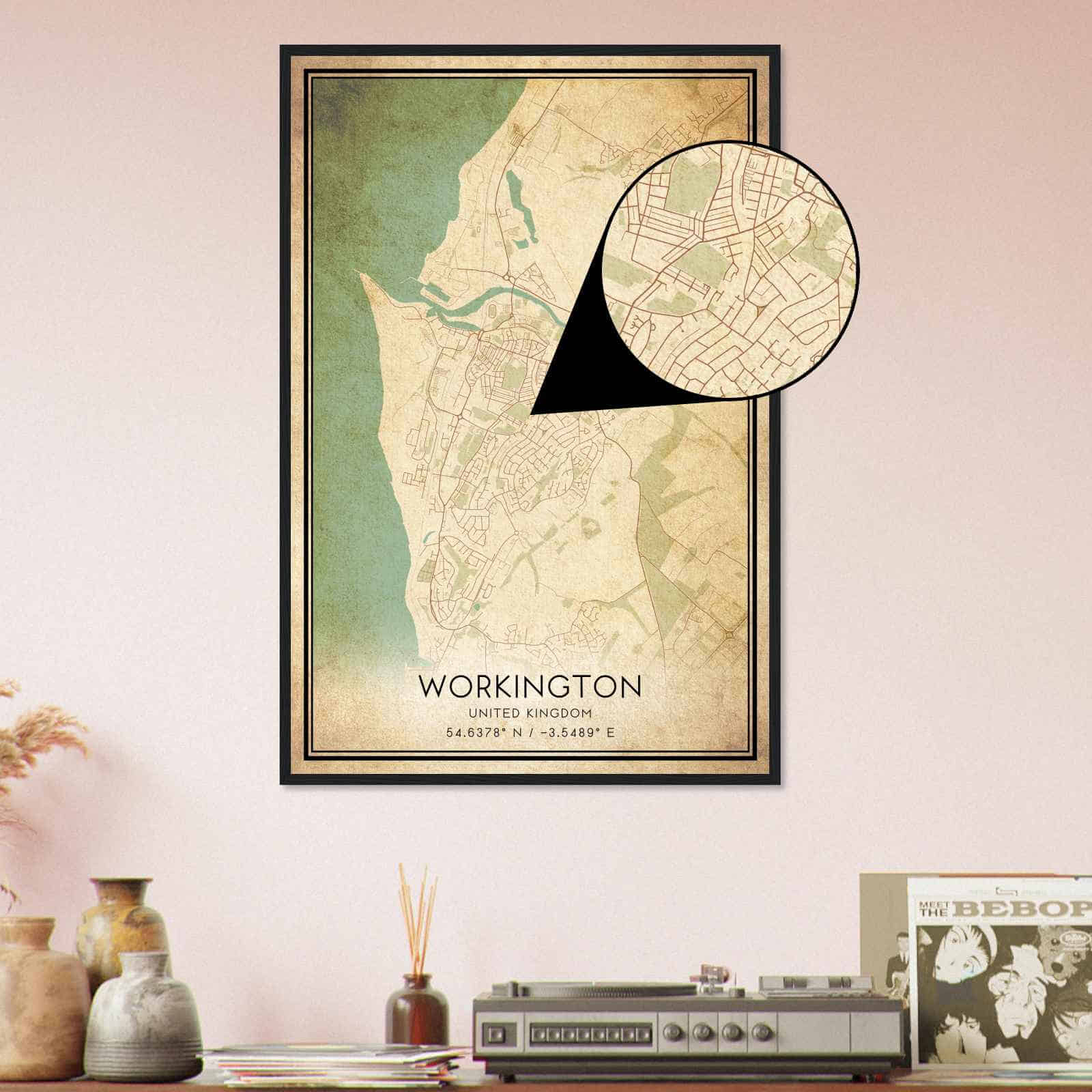 Vintage Workington United Kingdom Map Poster, Workington City Road Wall ...