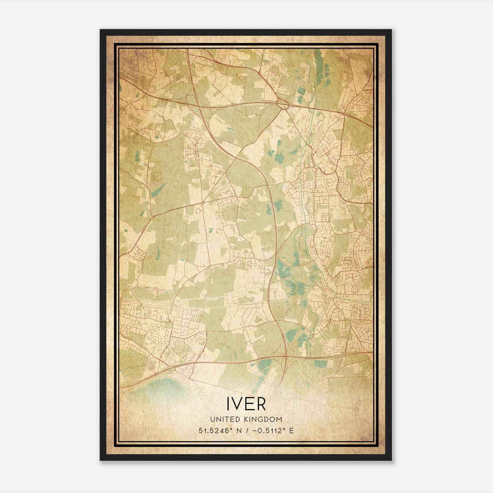 Vintage Iver United Kingdom Map Poster, Iver City Road Wall Art Print ...