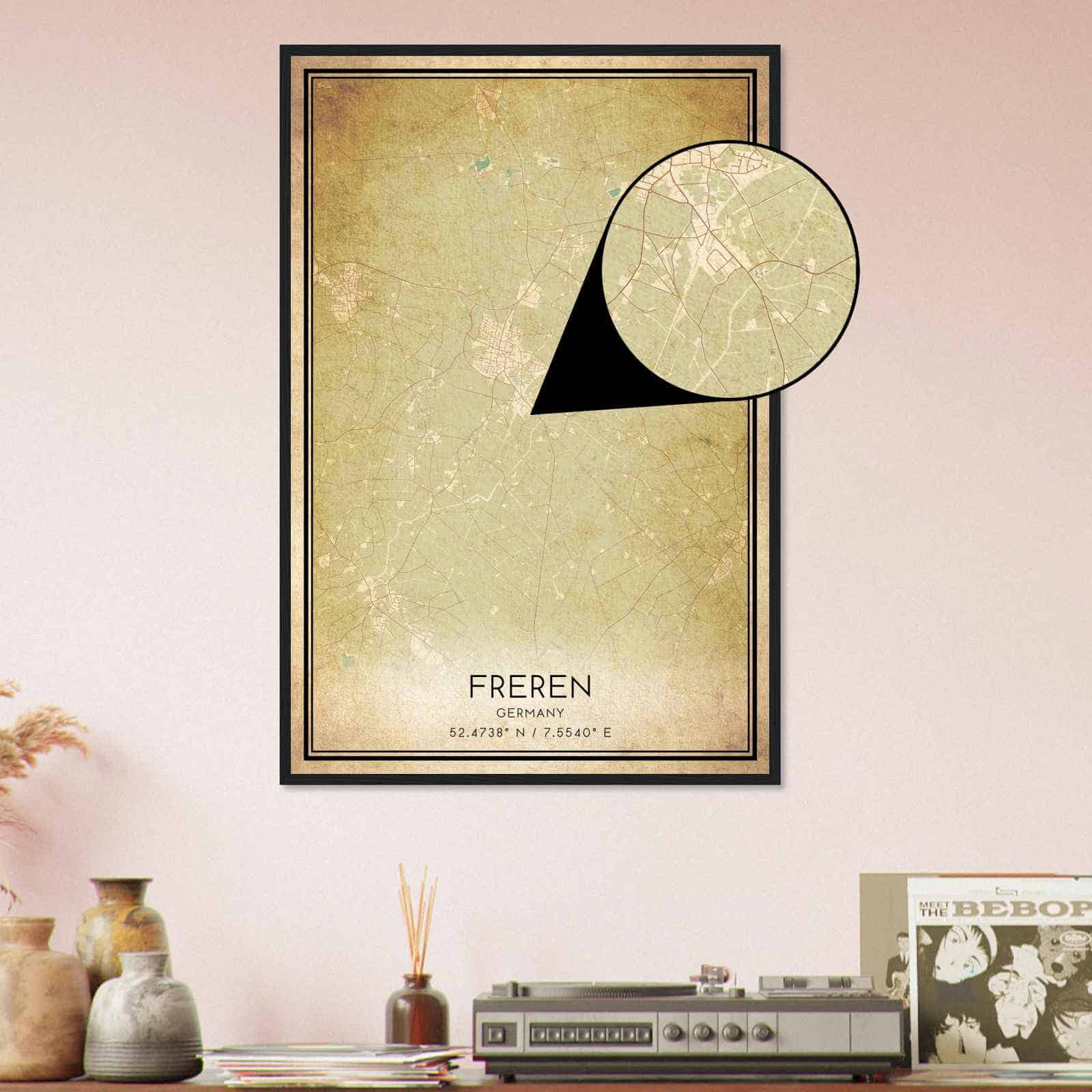 Vintage Freren Germany Map Poster, Freren City Road Wall Art Print ...