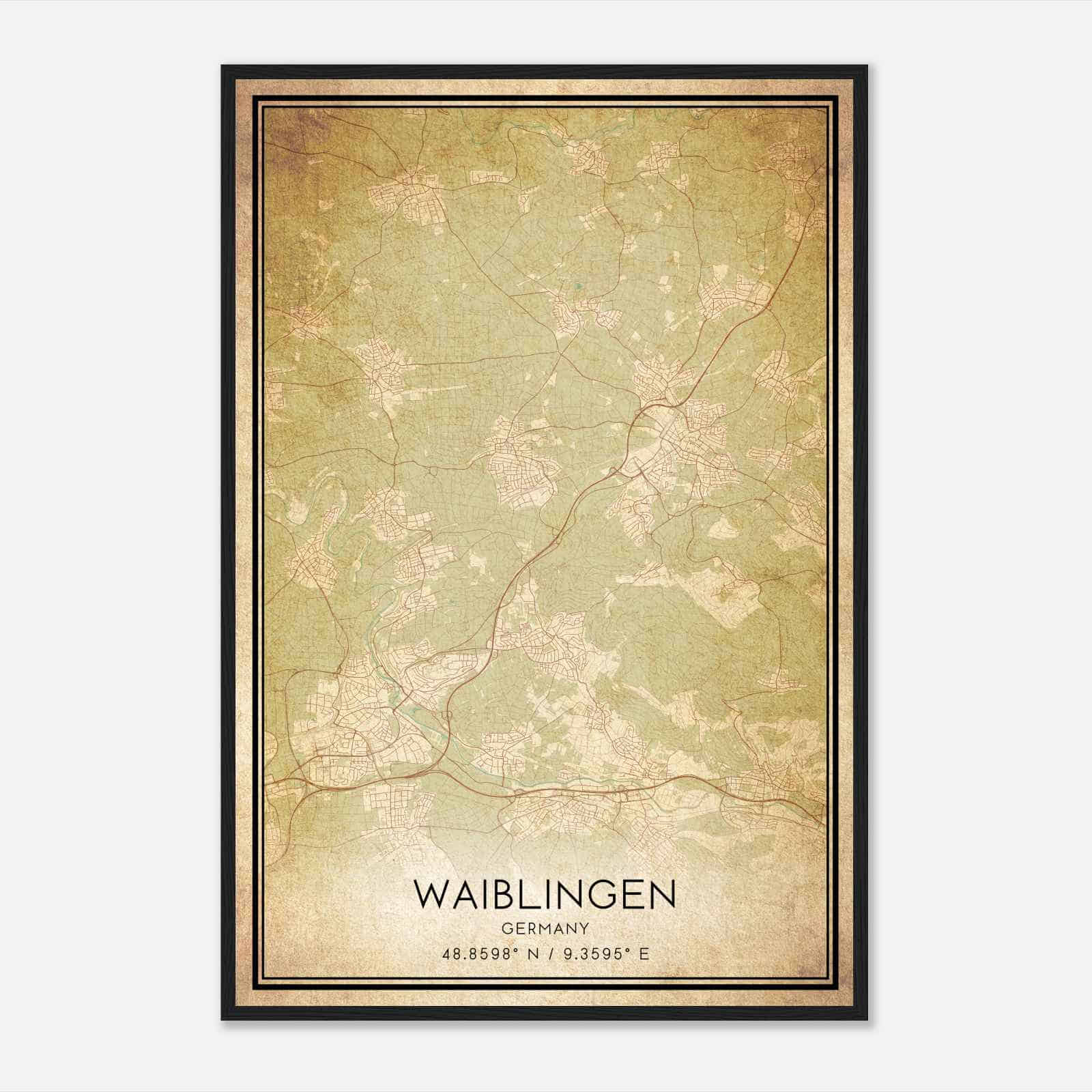 Vintage Waiblingen Germany Map Poster, Waiblingen City Road Wall Art ...