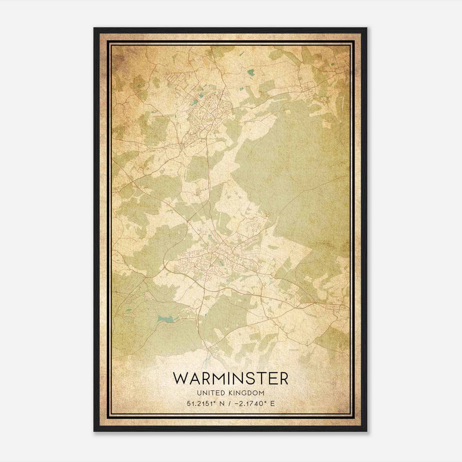 Vintage Warminster United Kingdom Map Poster, Warminster City Road Wall ...