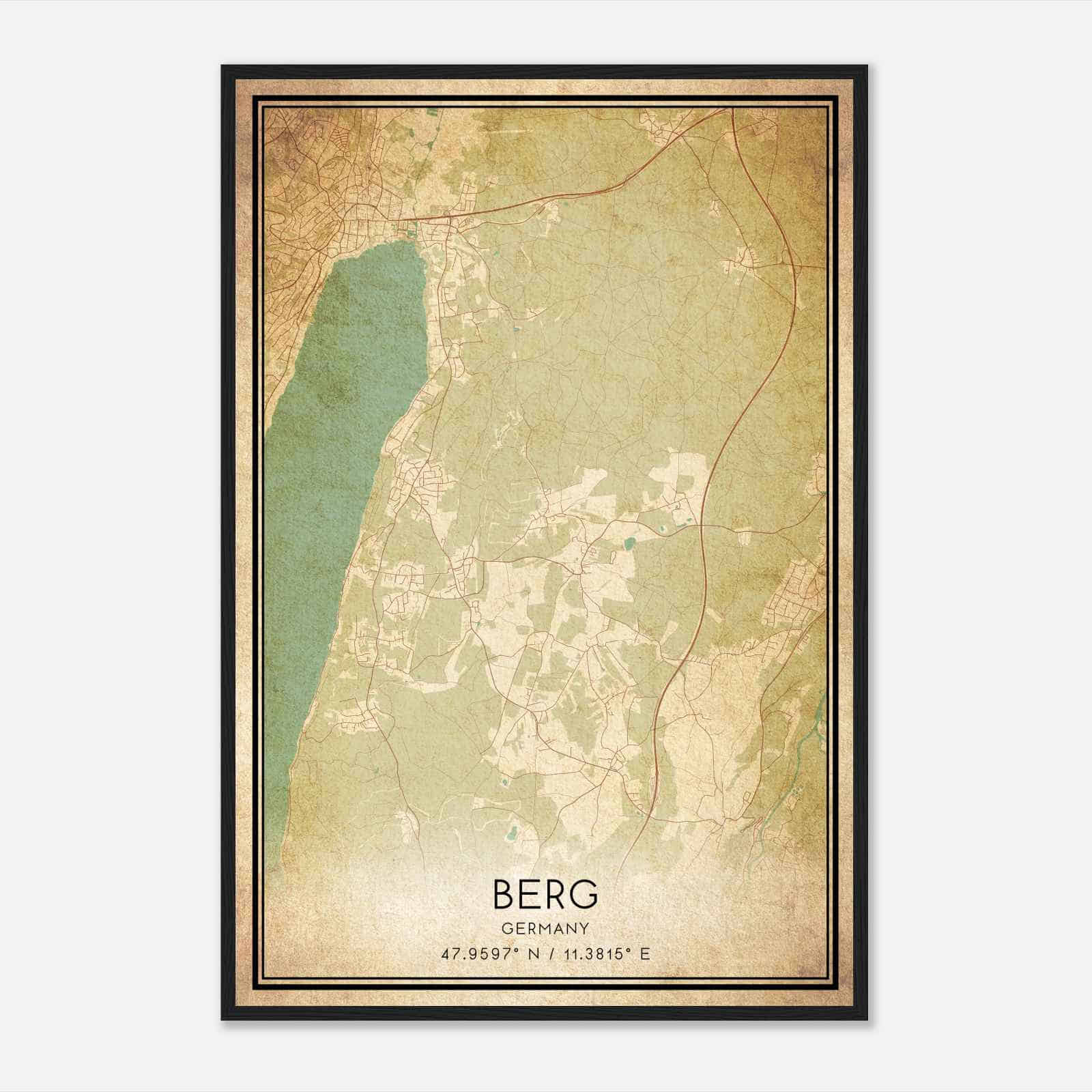 Vintage Berg Germany Map Poster, Berg City Road Wall Art Print - Custom ...