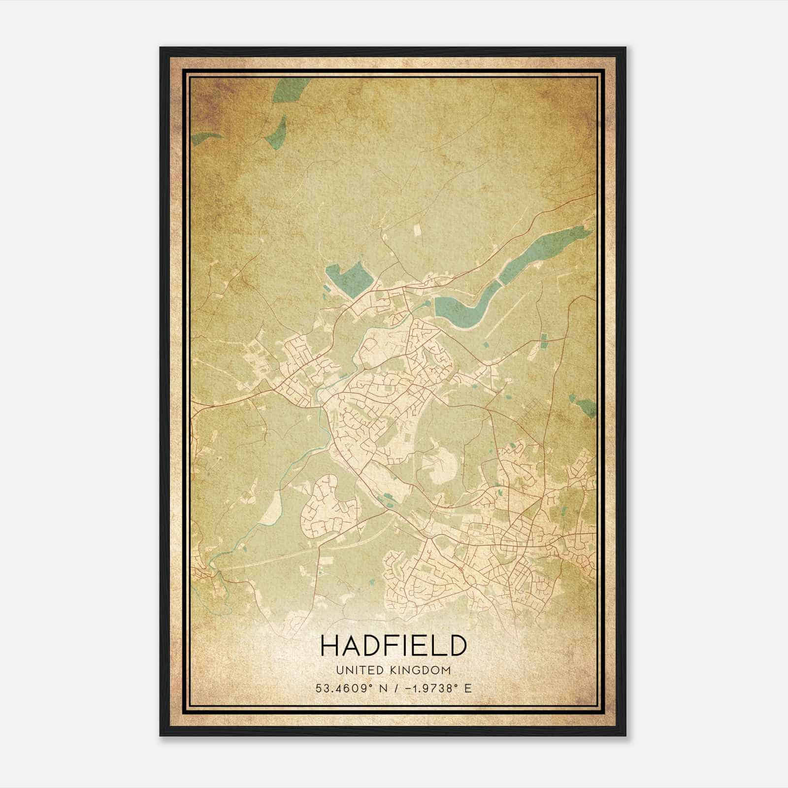 Vintage Hadfield United Kingdom Map Poster, Hadfield City Road Wall Art ...