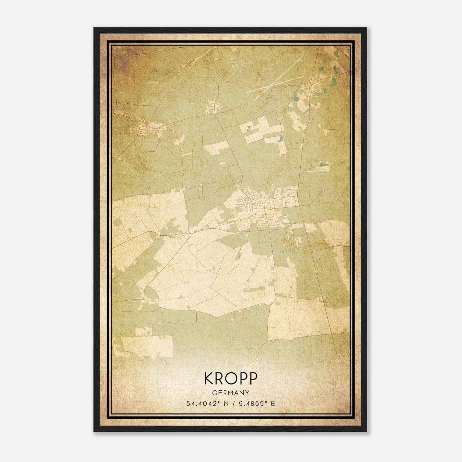 Vintage Kropp Germany Map Poster, Kropp City Road Wall Art Print ...