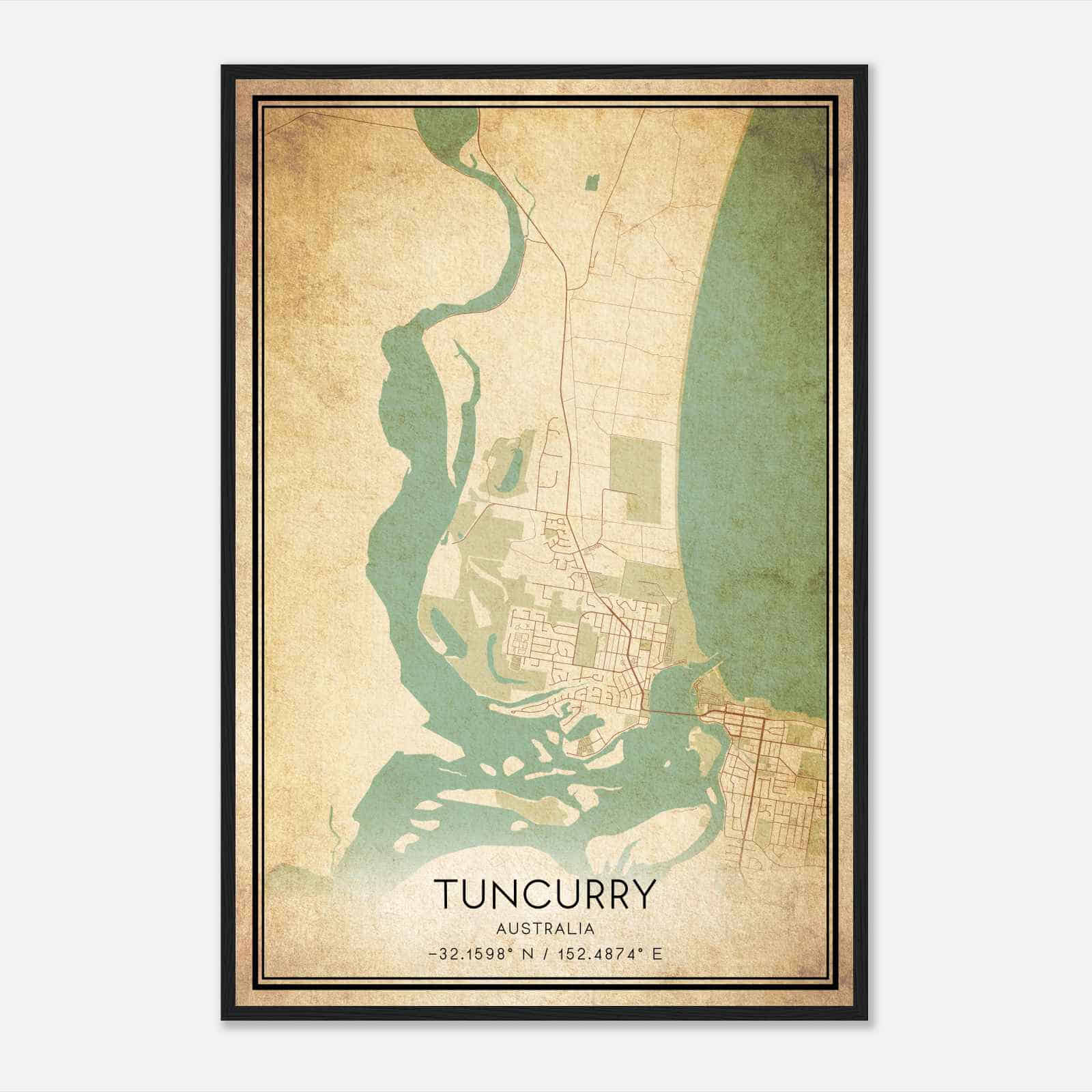 Vintage Tuncurry Australia Map Poster, Tuncurry City Road Wall Art ...