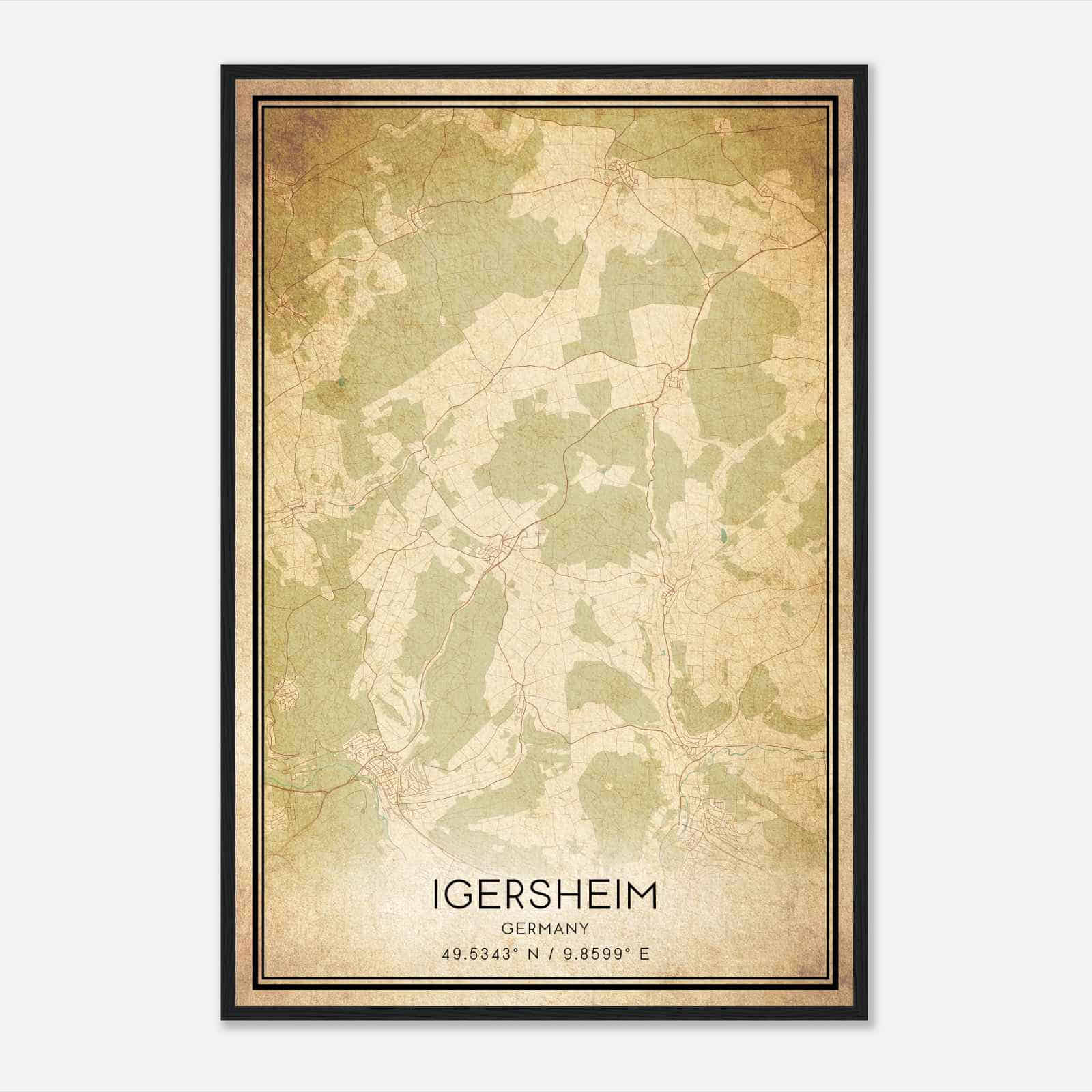 Vintage Igersheim Germany Map Poster, Igersheim City Road Wall Art ...