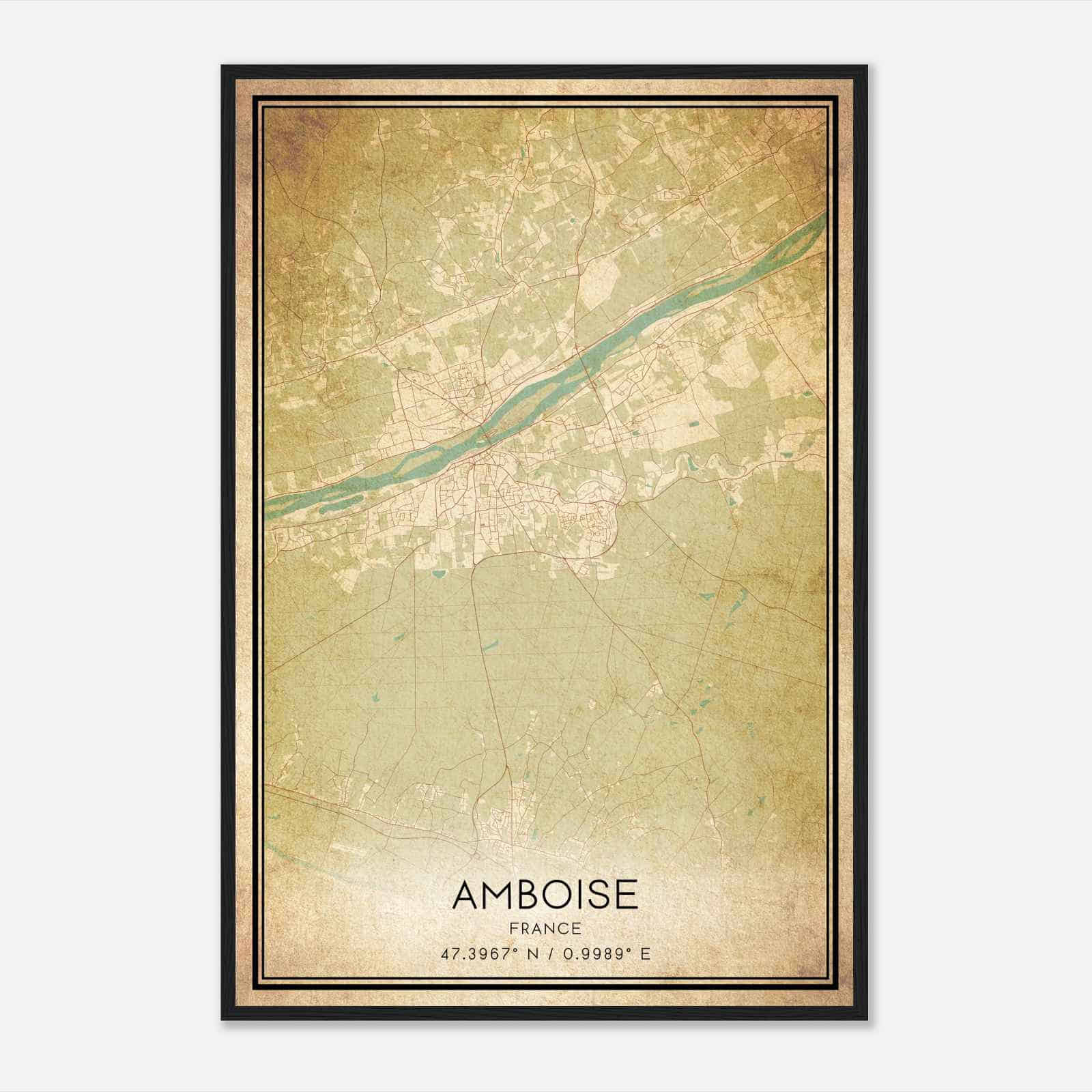 Vintage Amboise France Map Poster, Amboise City Road Wall Art Print ...