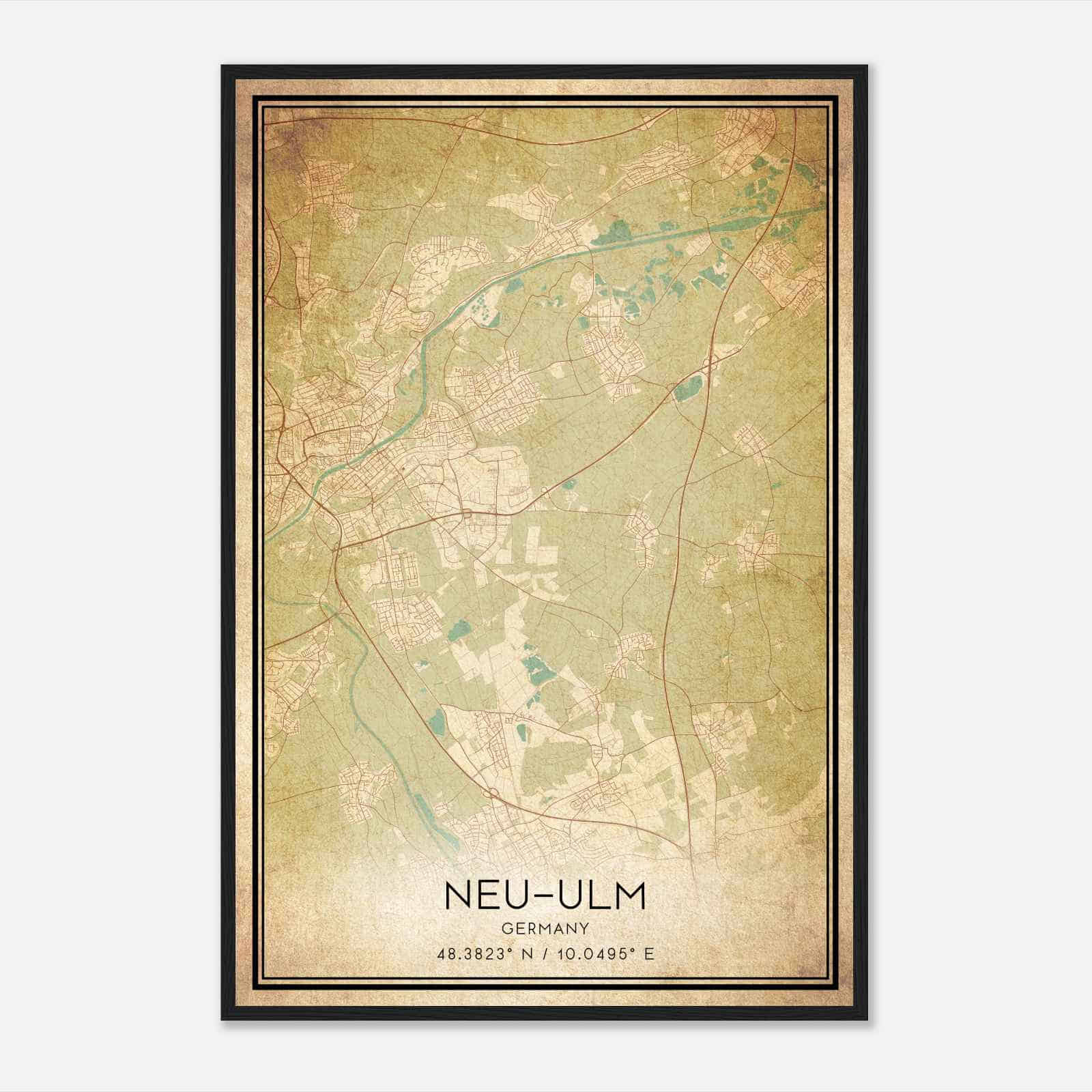 Vintage Neu-Ulm Germany Map Poster, Neu-Ulm City Road Wall Art Print ...
