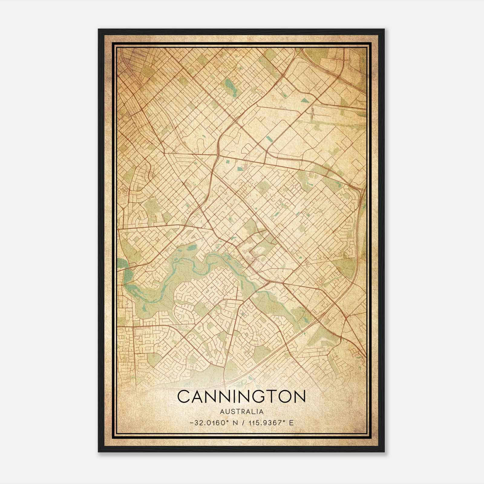Vintage Cannington Australia Map Poster, Cannington City Road Wall Art ...