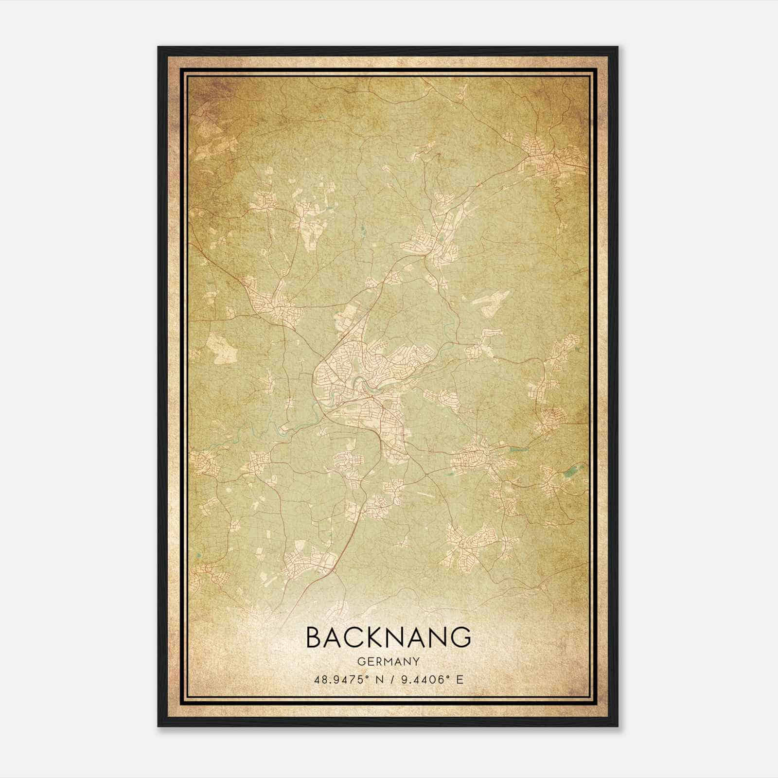 Vintage Backnang Germany Map Poster, Backnang City Road Wall Art Print ...
