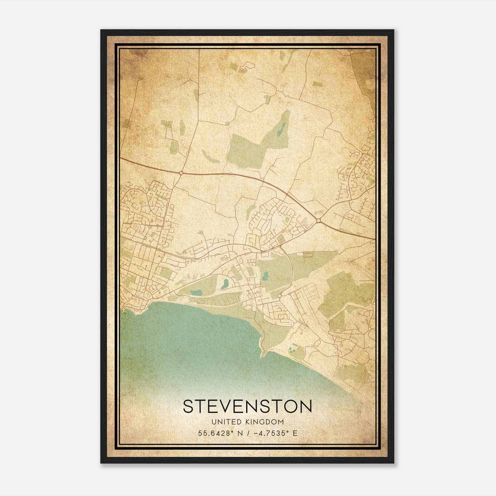 Vintage Stevenston United Kingdom Map Poster, Stevenston City Road Wall ...