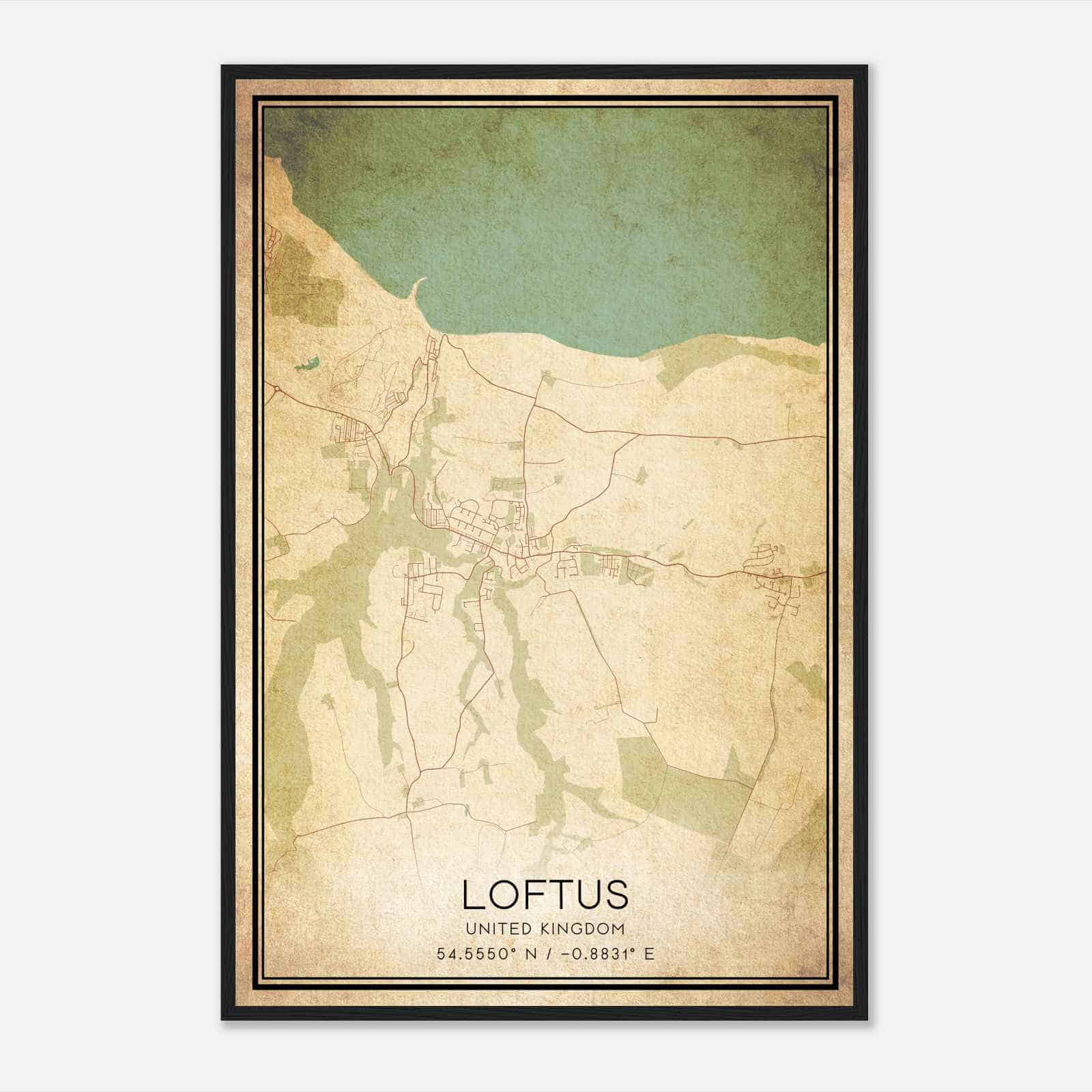 Vintage Loftus United Kingdom Map Poster, Loftus City Road Wall Art ...