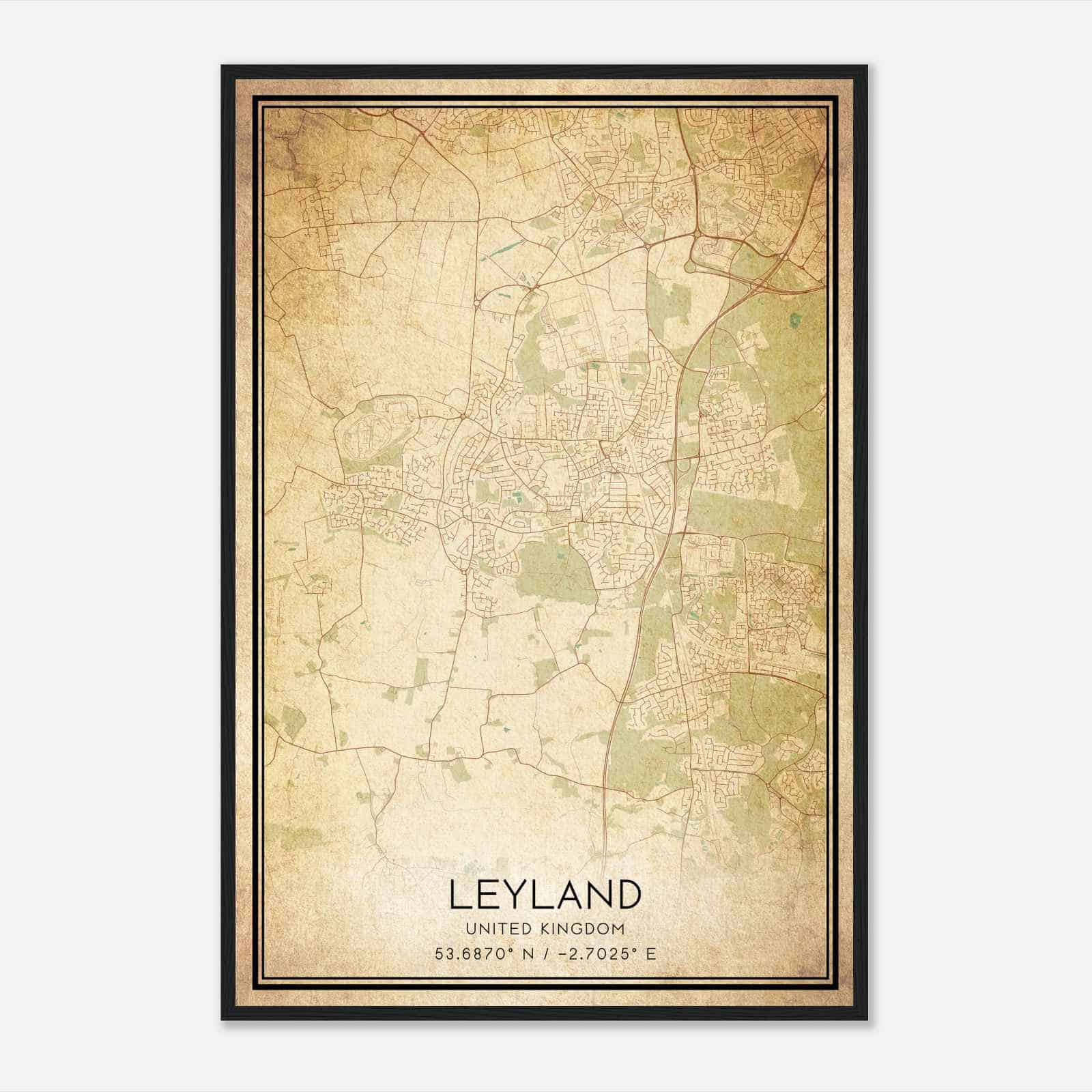 Vintage Leyland United Kingdom Map Poster, Leyland City Road Wall Art ...