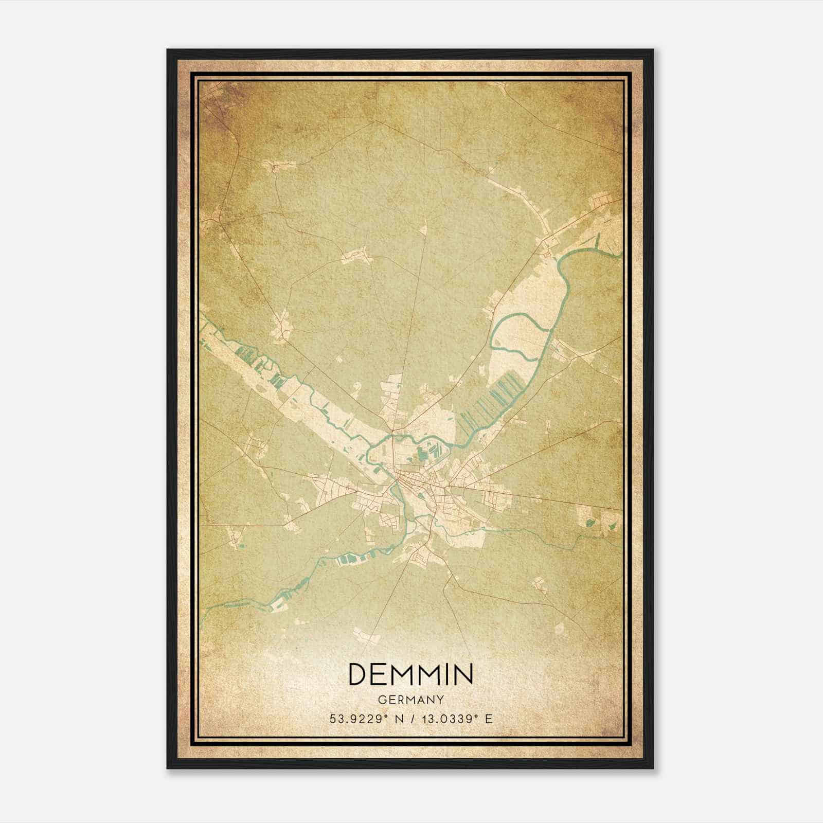 Vintage Demmin Germany Map Poster, Demmin City Road Wall Art Print ...