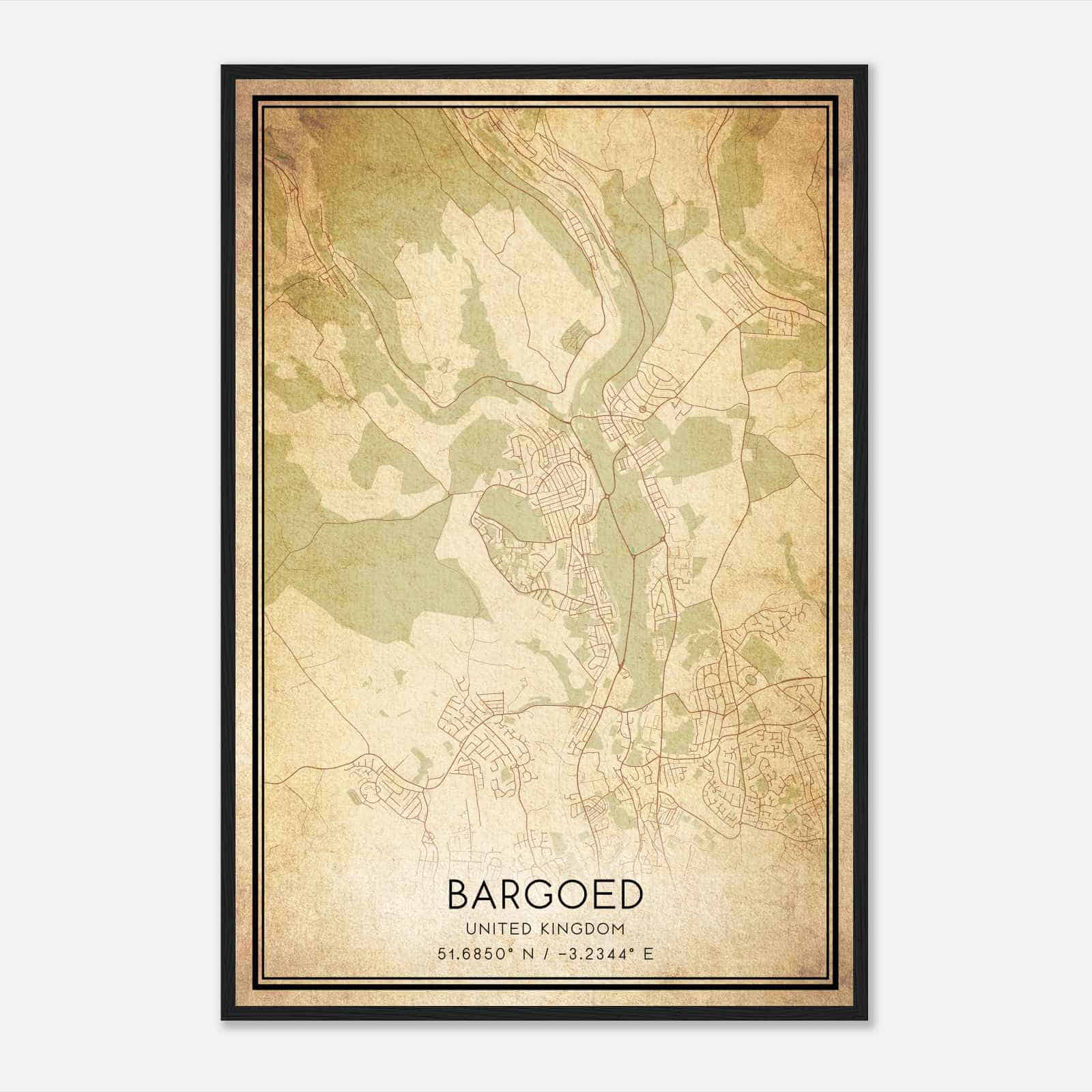 Vintage Bargoed United Kingdom Map Poster, Bargoed City Road Wall Art ...