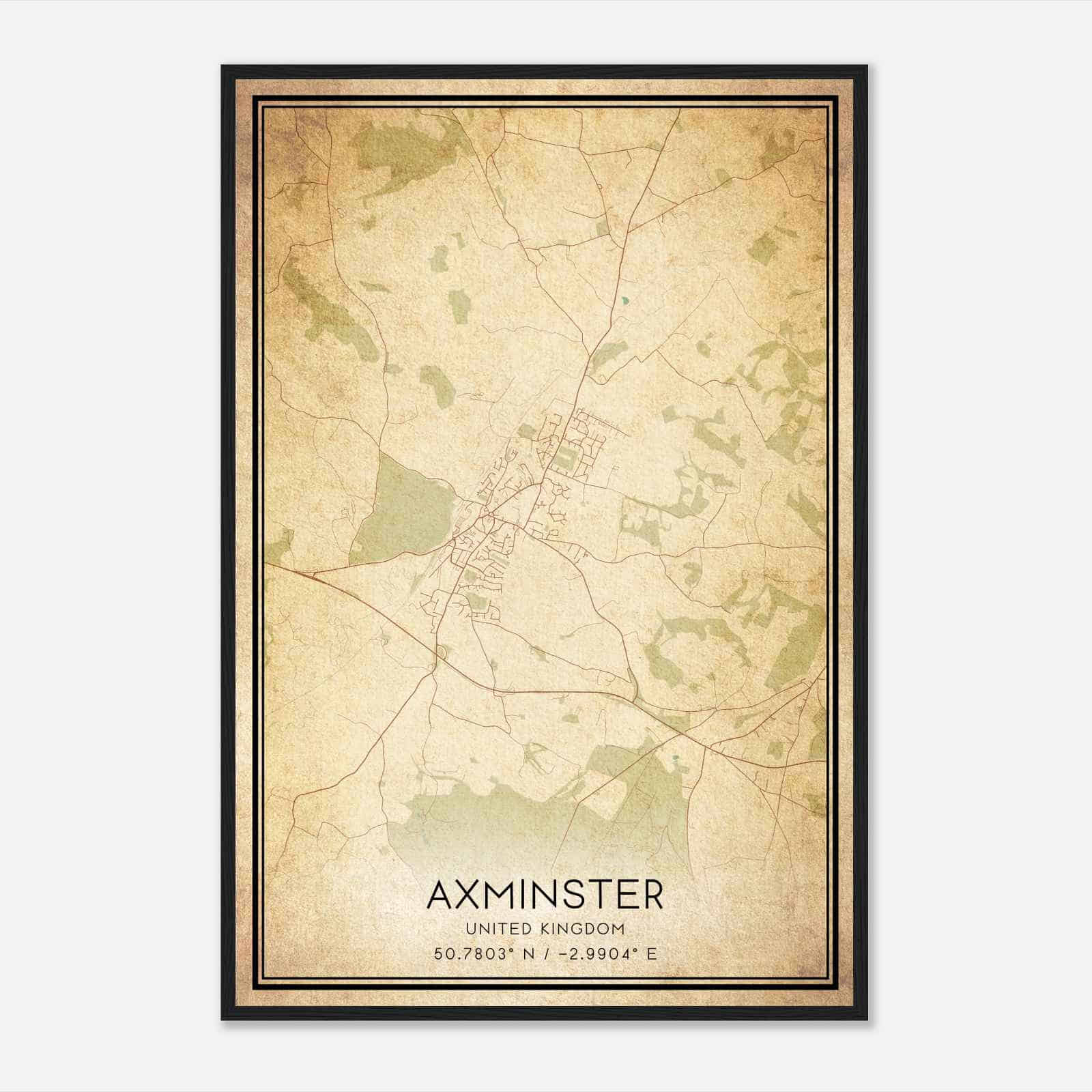Vintage Axminster United Kingdom Map Poster, Axminster City Road Wall ...