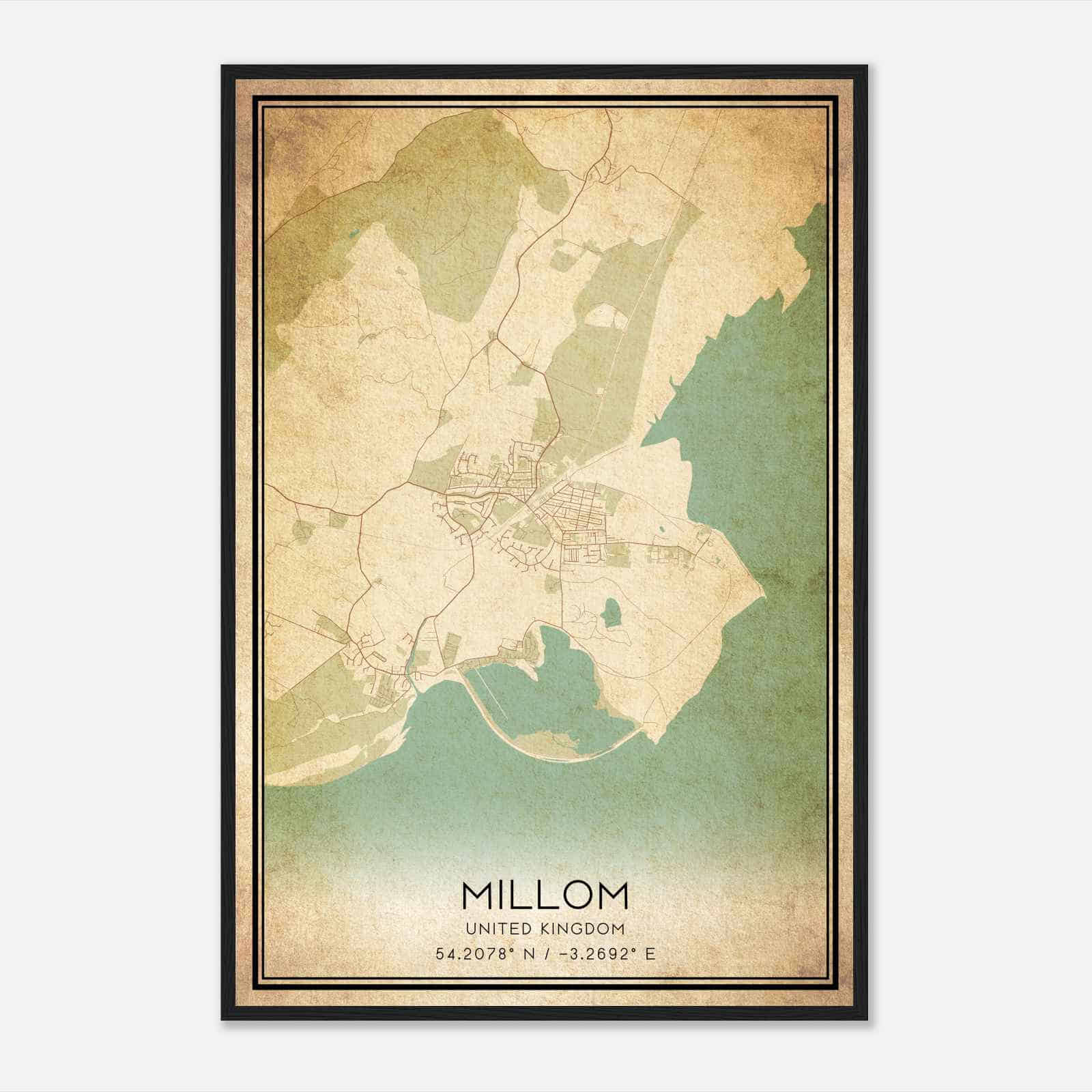 Vintage Millom United Kingdom Map Poster, Millom City Road Wall Art ...